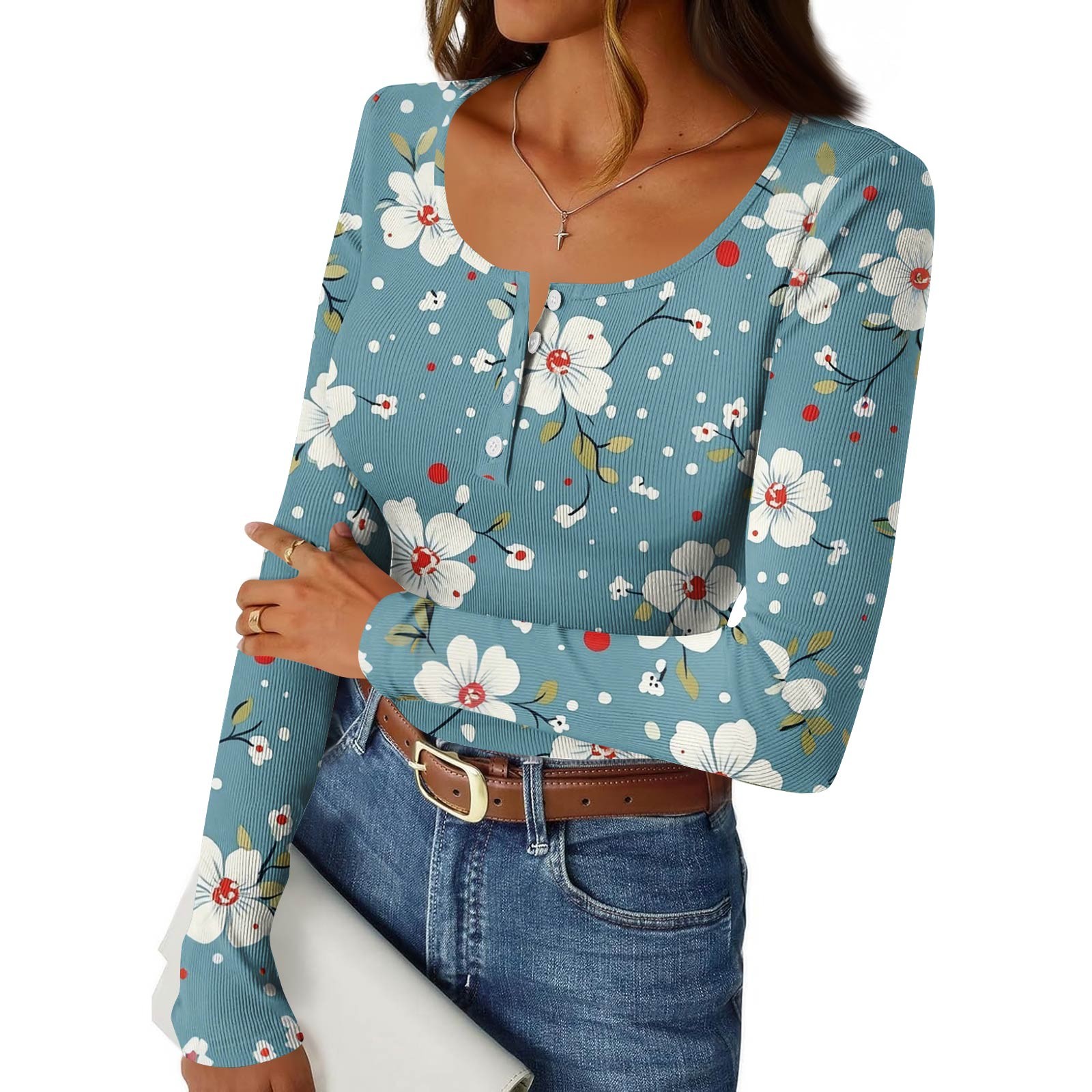 TrdSipl Button Up Shirt Women Casual Long Sleeve Blouse Henley Slim Fit ...