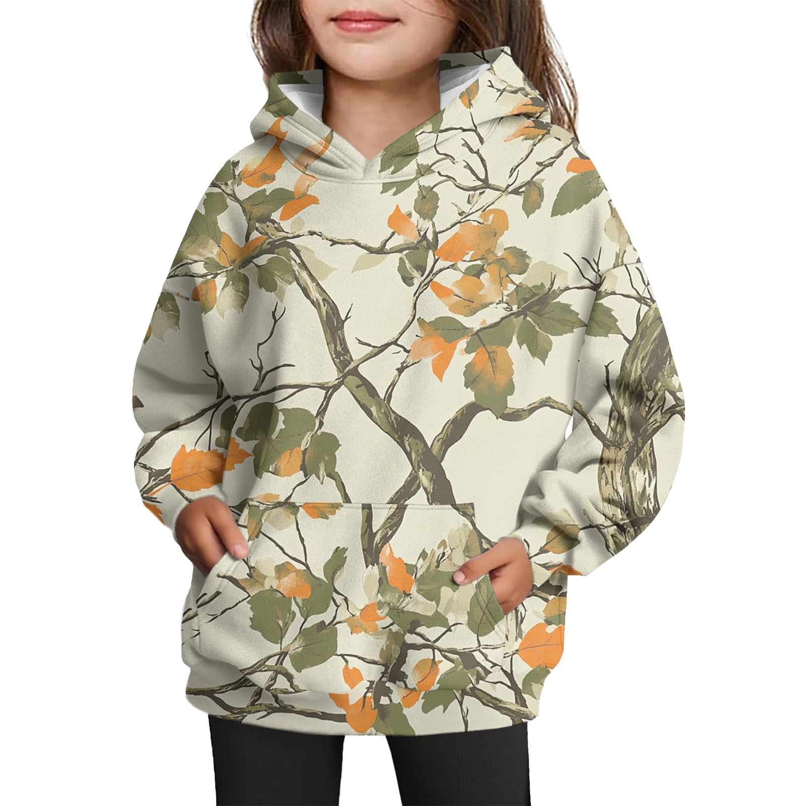 TrdSipl Camo Hoodie Girls Funny Maple Leaf Graphic Hooded Sweatshirts ...