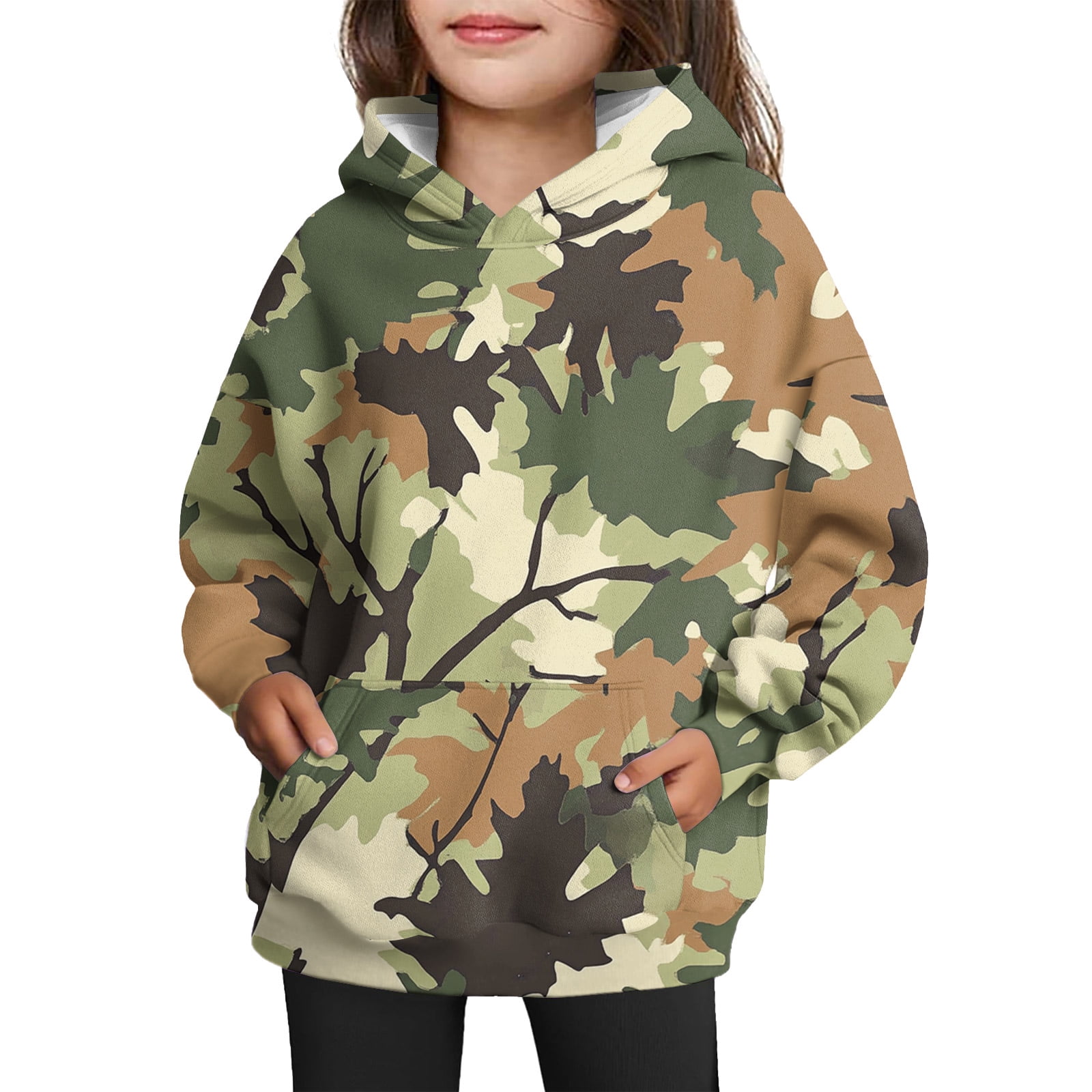 TrdSipl Camo Hoodies for Teen Girls Funny Maple Leaf Print Hooded ...