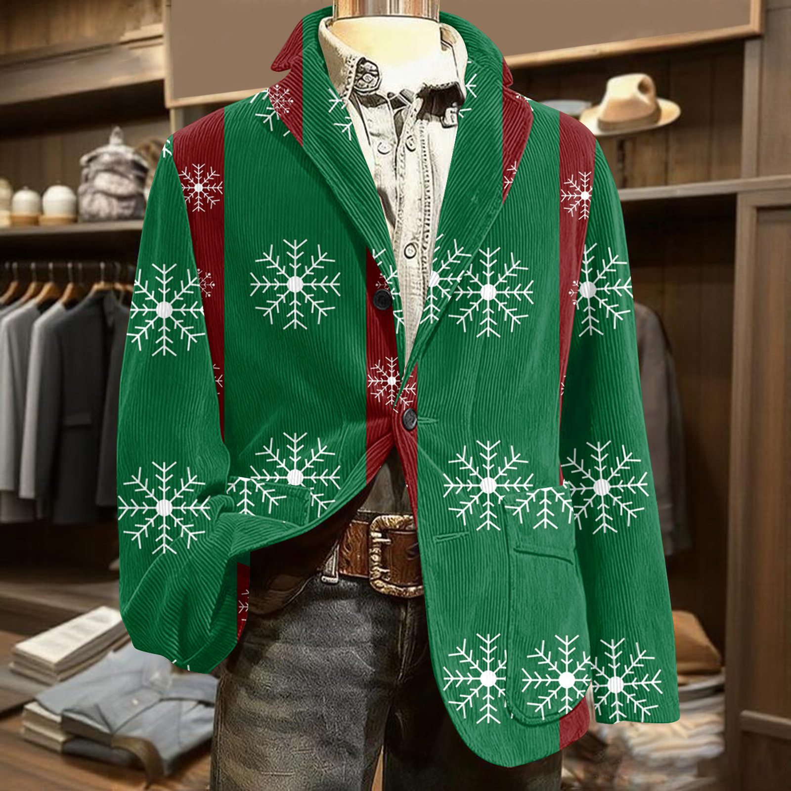 TrdSipl Christmas Blazer Men Vintage Holiday Corduroy Jacket Slim Xmas ...