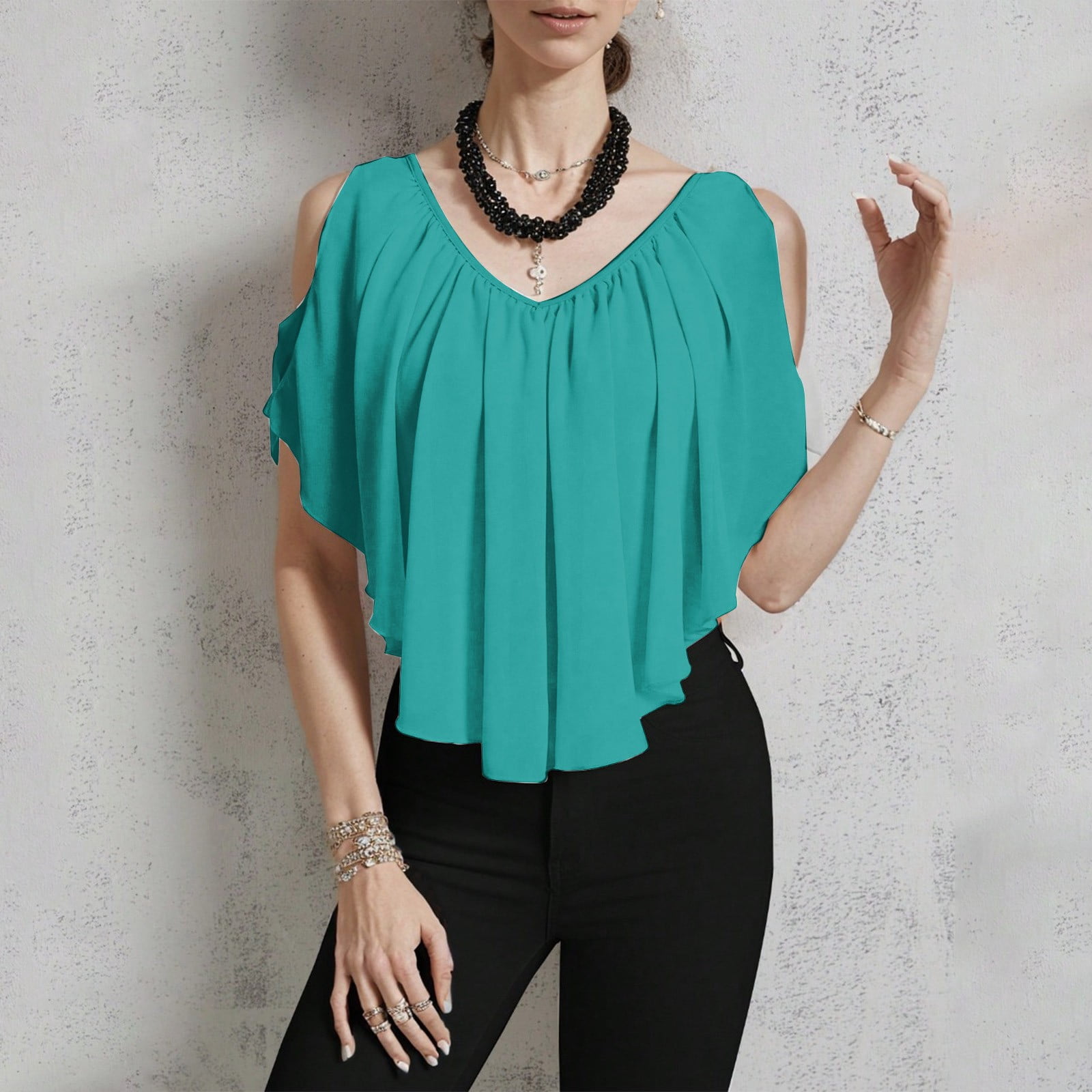TrdSipl Cold Shoulder Going Out Tops for Women Ruched V-Neck Tunic Tops ...