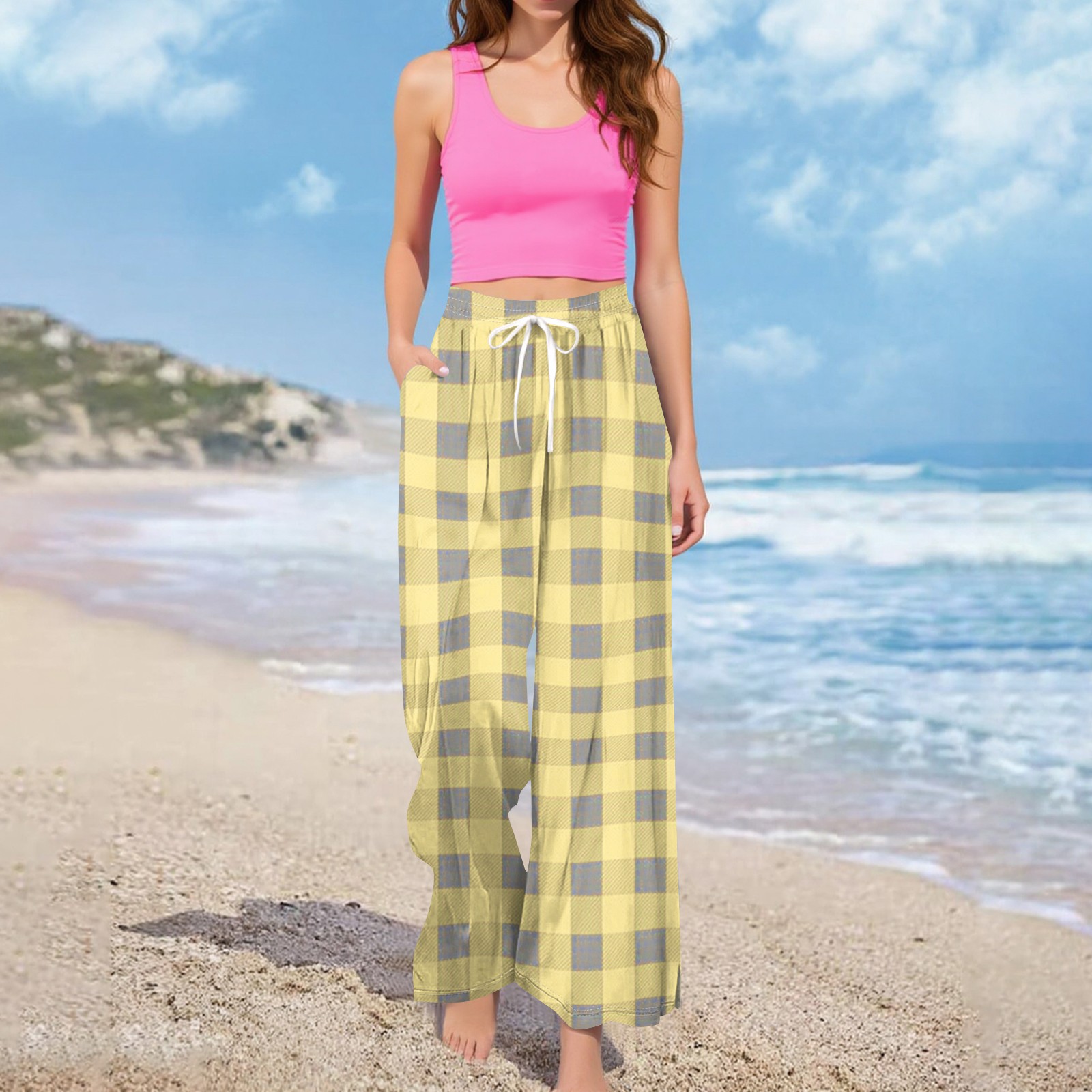 TrdSipl Culottes for Women Petites Wide Leg Plus Size Beach Pants Plaid ...