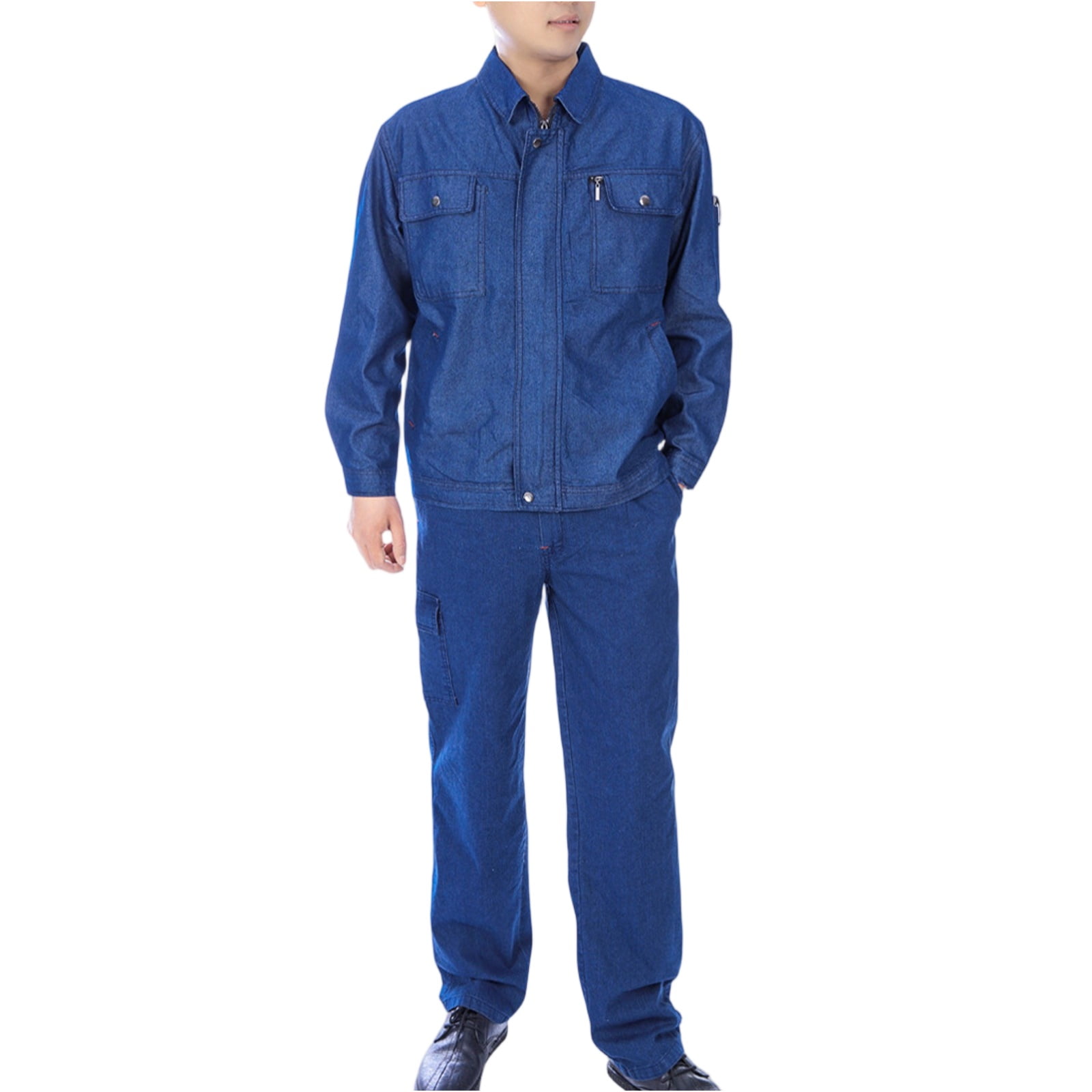 TrdSipl Denim 2 Piece Set for Men Casual Zip Up Denim Shirt and Relaxed ...