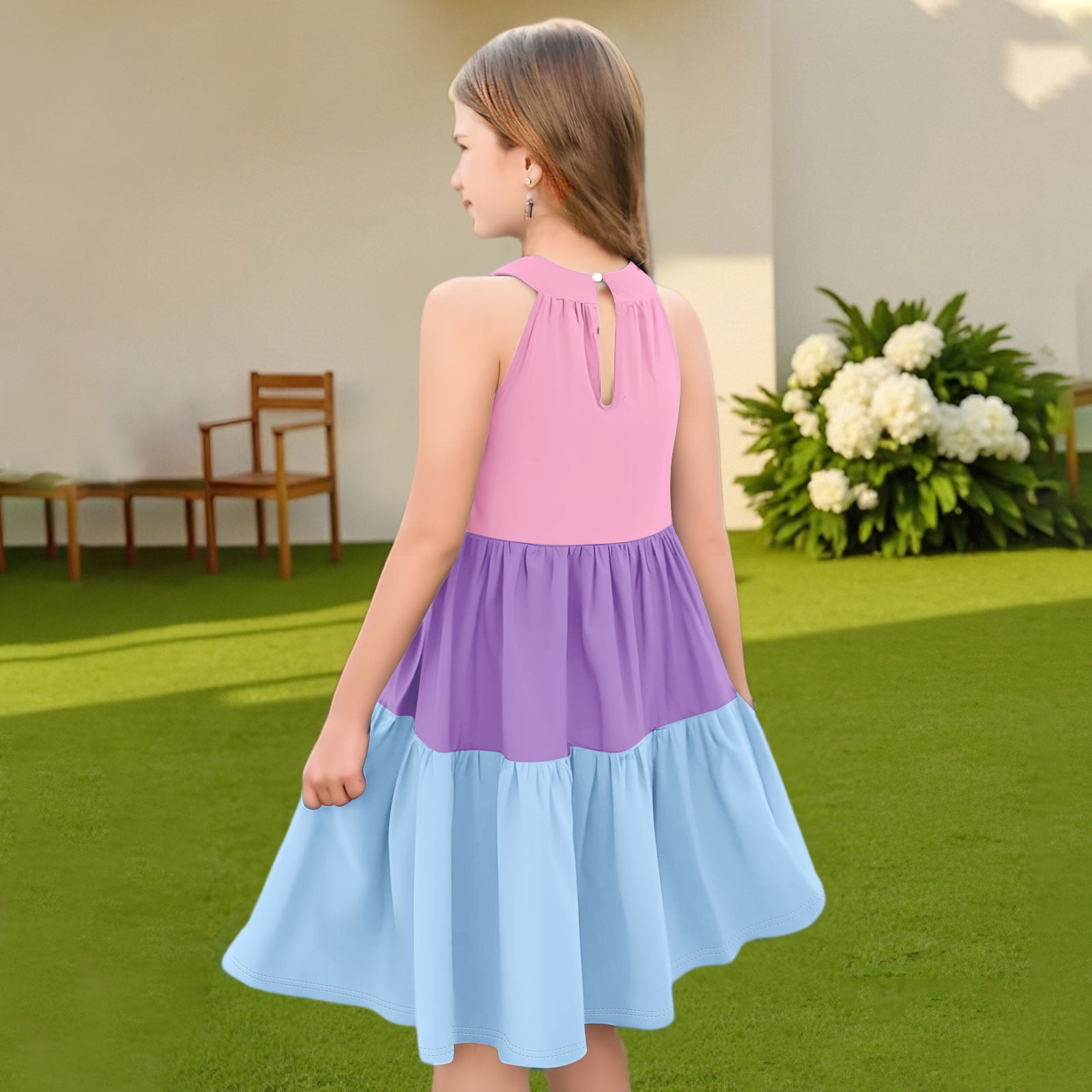 TrdSipl Dress for Girls 10-12 Sleeveless Color Block School Dresses ...