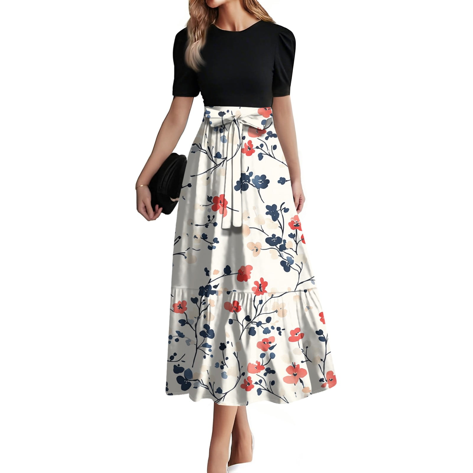 TrdSipl Floral Midi Dresses For Women 2025 Swing Flowy Beach Dresses ...
