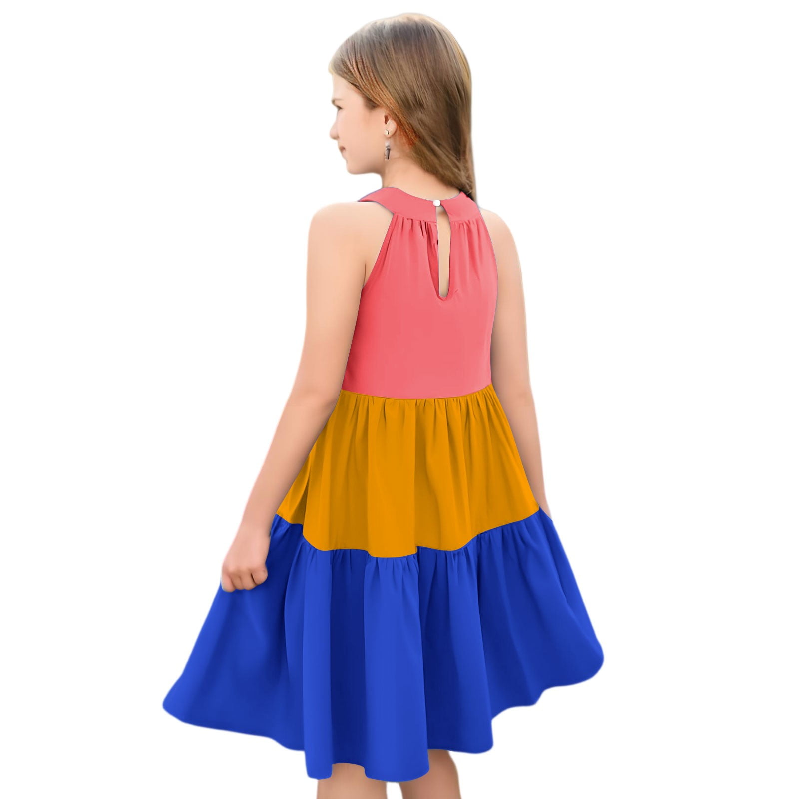 TrdSipl Girls Sundresses 14-16 Sleeveless Casual Dresses Color Block ...