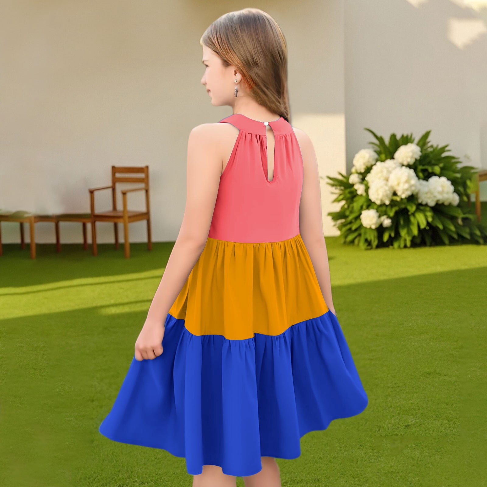 TrdSipl Girls Sundresses 14-16 Sleeveless Color Block Summer Dresses ...