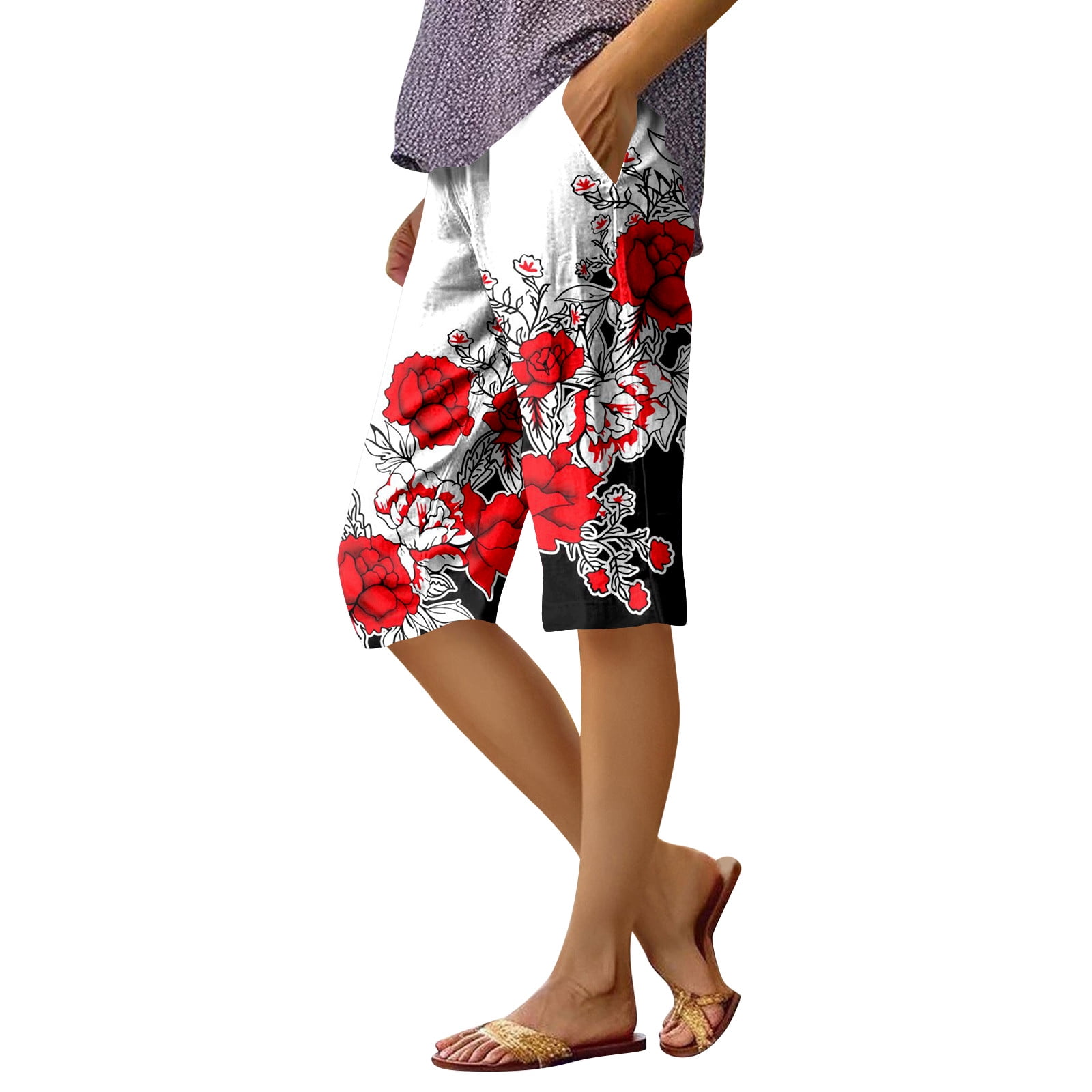 TrdSipl Knee Length Shorts Women Plus Size Loose Fit Short Pants Dressy ...