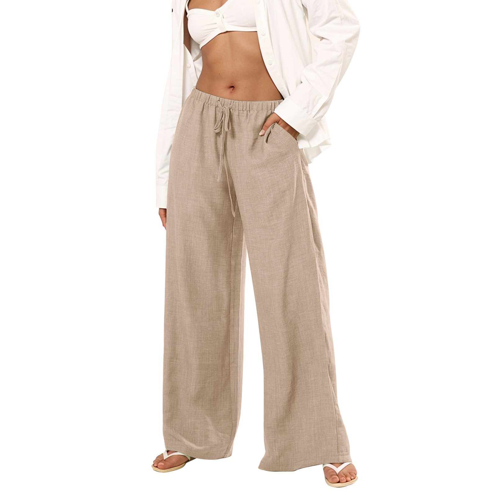 TrdSipl Linen Pants Women Palazzo Flowy Pant Comfy Wide Leg Summer ...