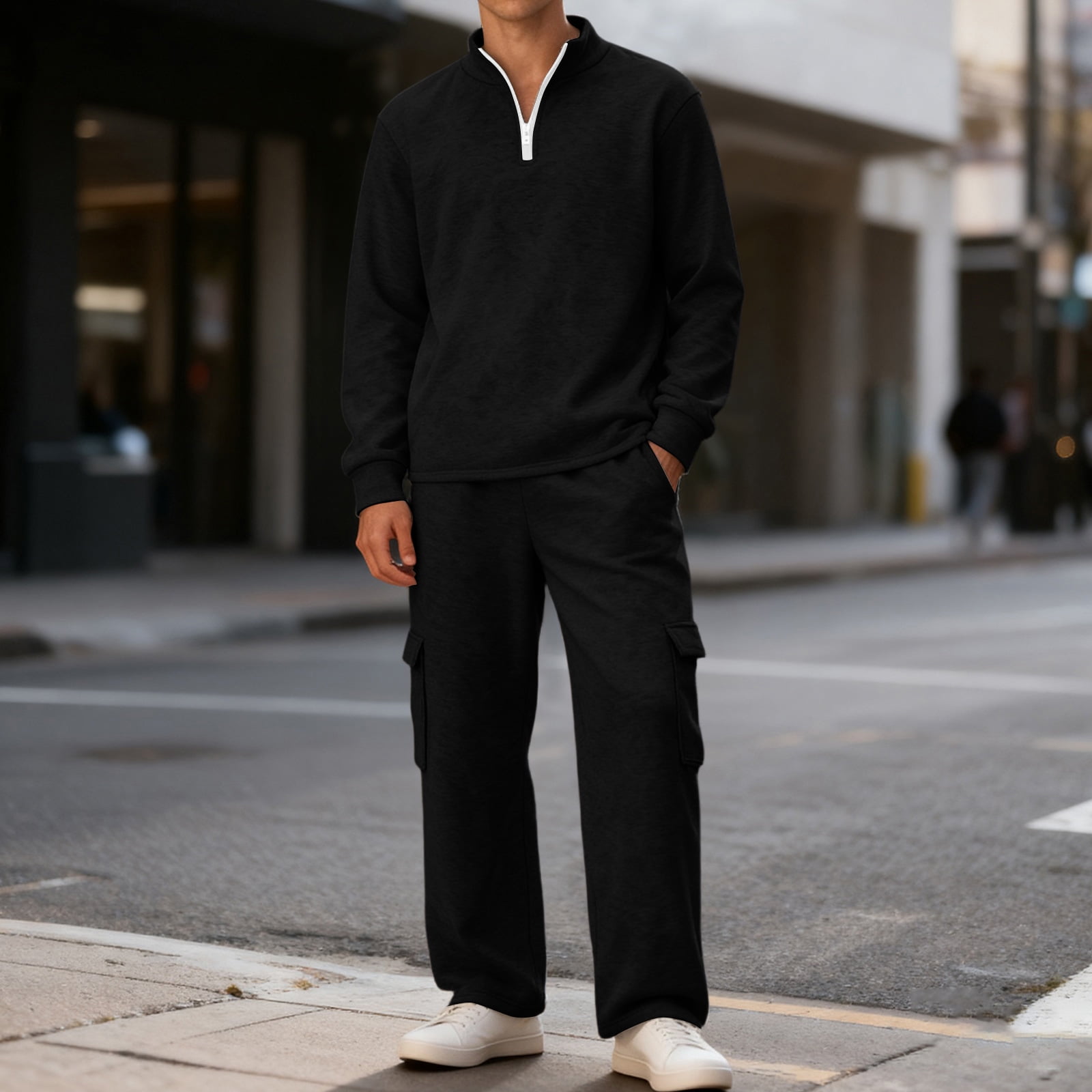 TrdSipl Men 2 Piece Tracksuit Set Quarter Zip Up Sweatsuit Athletic ...