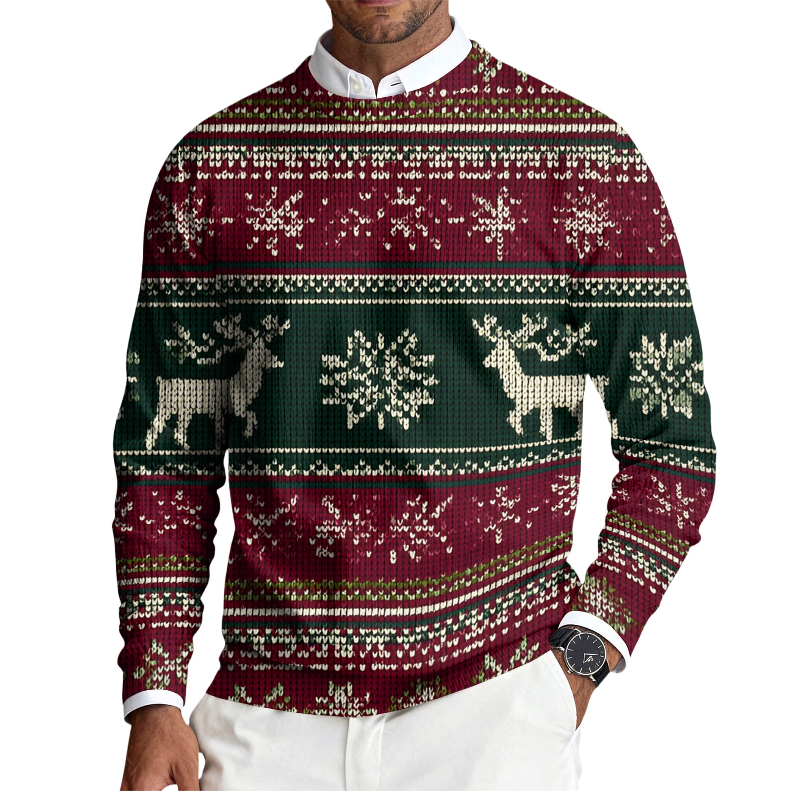 TrdSipl Men's Christmas Sweaters Reindeer Holiday Festival Knit Sweater ...