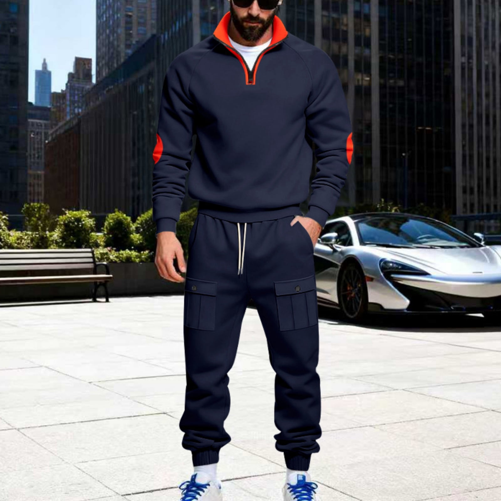 TrdSipl Men's Tracksuits 2 Pieces Set Long-Sleeve Casual Warm Quarter ...