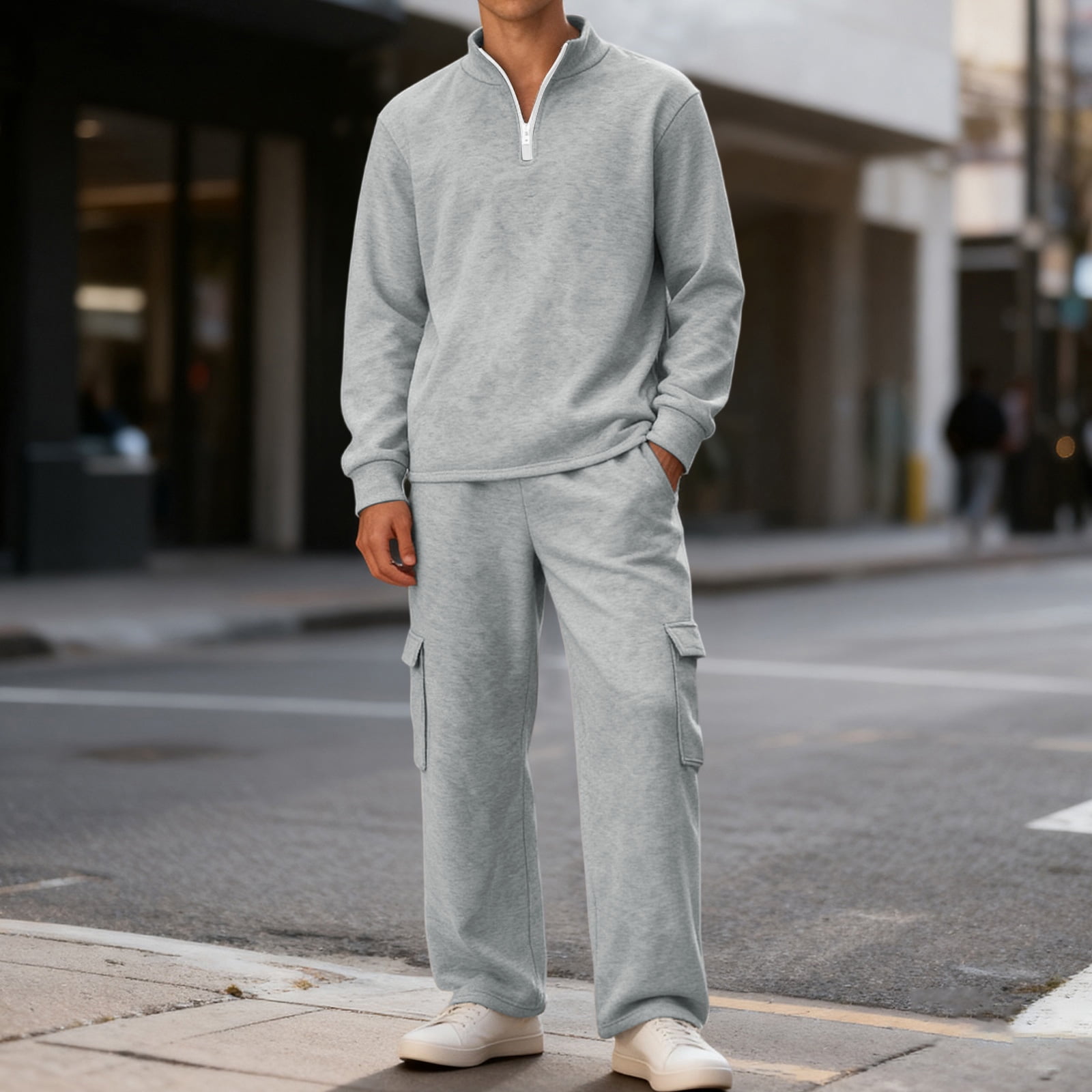 TrdSipl Mens 2-Piece Tracksuit Set Quarter Zip Up Sweatsuit Sport ...