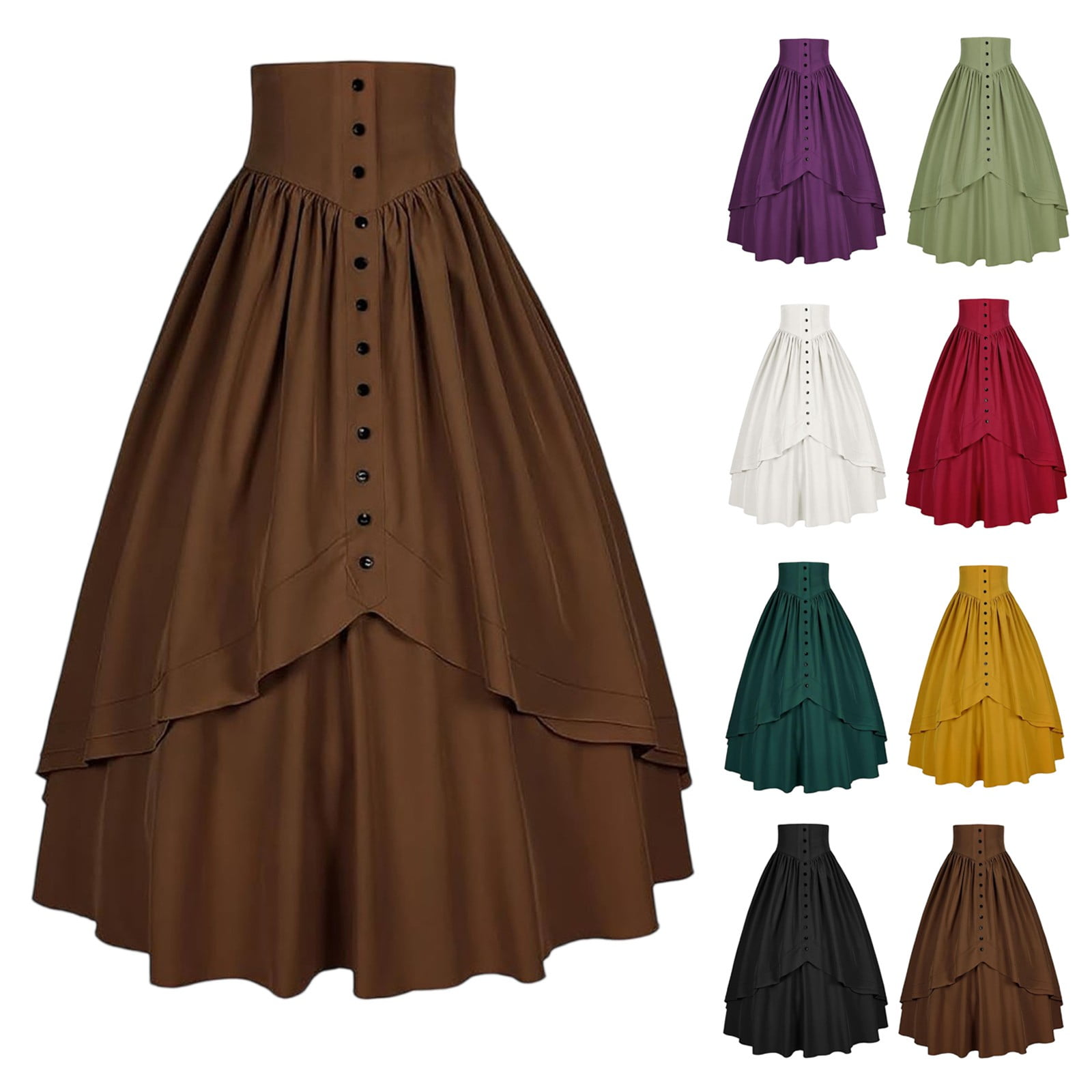 TrdSipl Midi Skirts for Women Boho Victorian Skirt Flowy Button Tummy ...