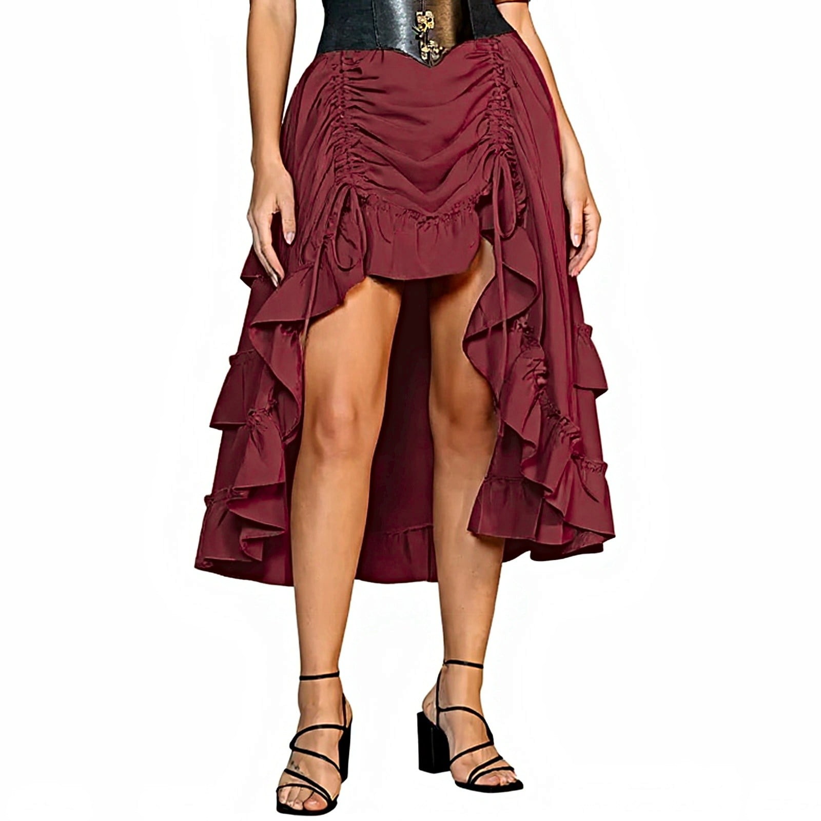 TrdSipl Midi Skirts for Women Drawstring Goth Skirt Retro A-Line Flowy Boho Medieval Skirts ...