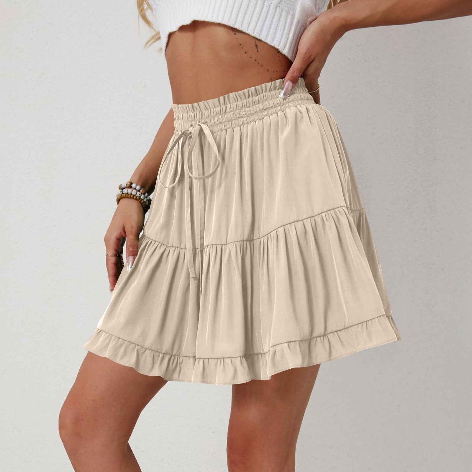 TrdSipl Mini Skorts for Women Ruffle Flowy Tiered Skort Swing High Waisted Drawstring Skirt with ...