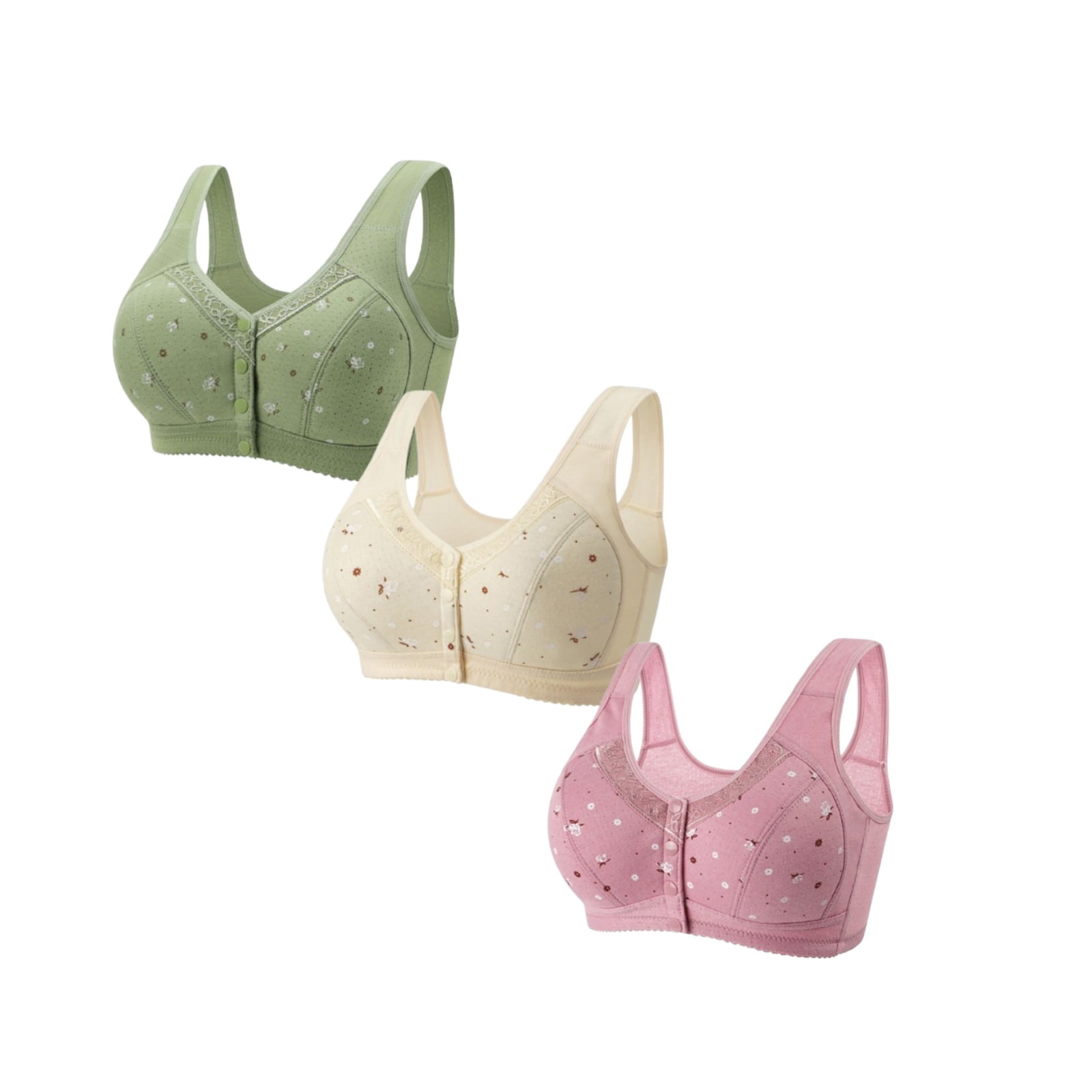 TrdSipl Older Women's Bras No Underwire Front Closure Bra Breathable ...