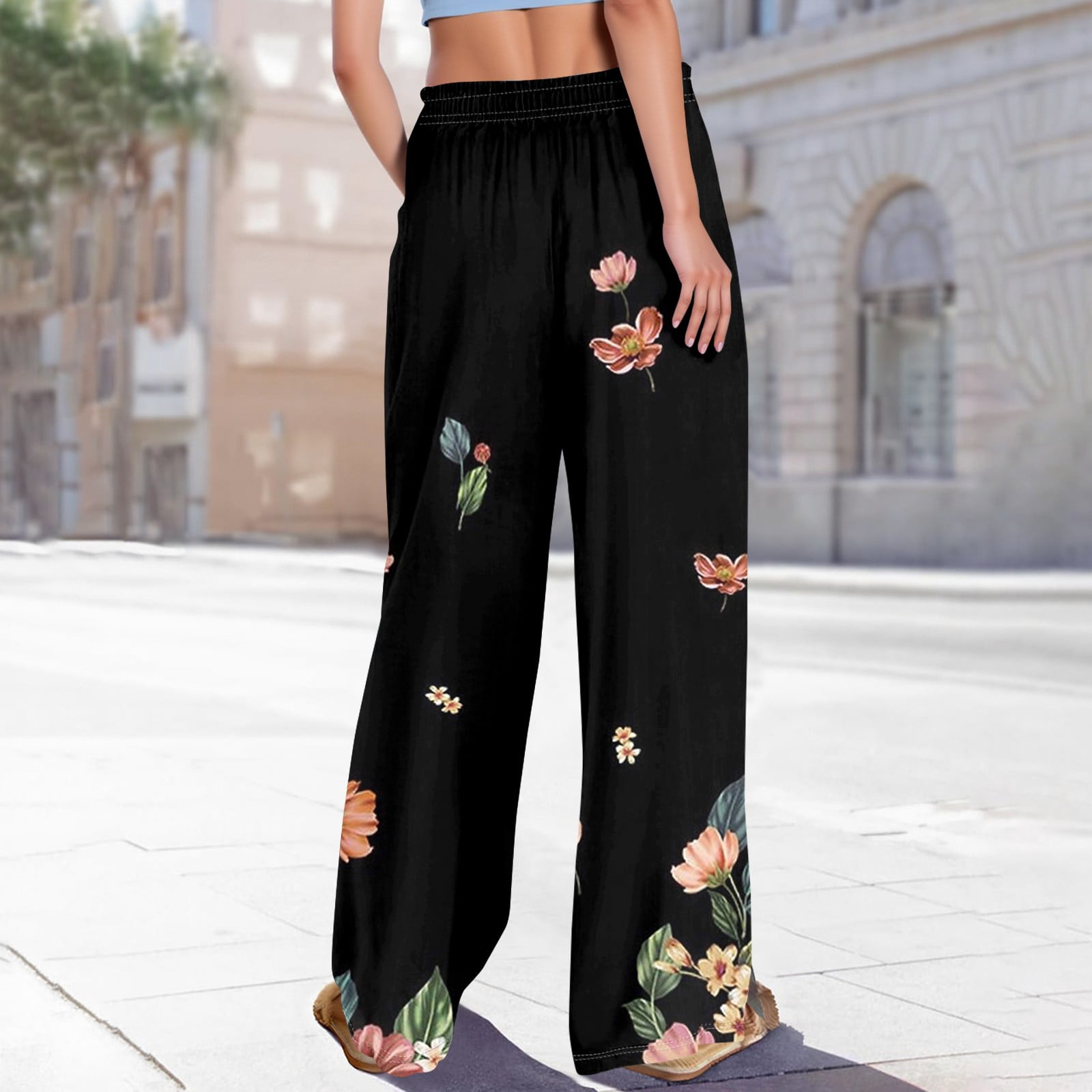 TrdSipl Palazzo Pants for Women Plus Size Wide Leg Beach Pants Elastic ...