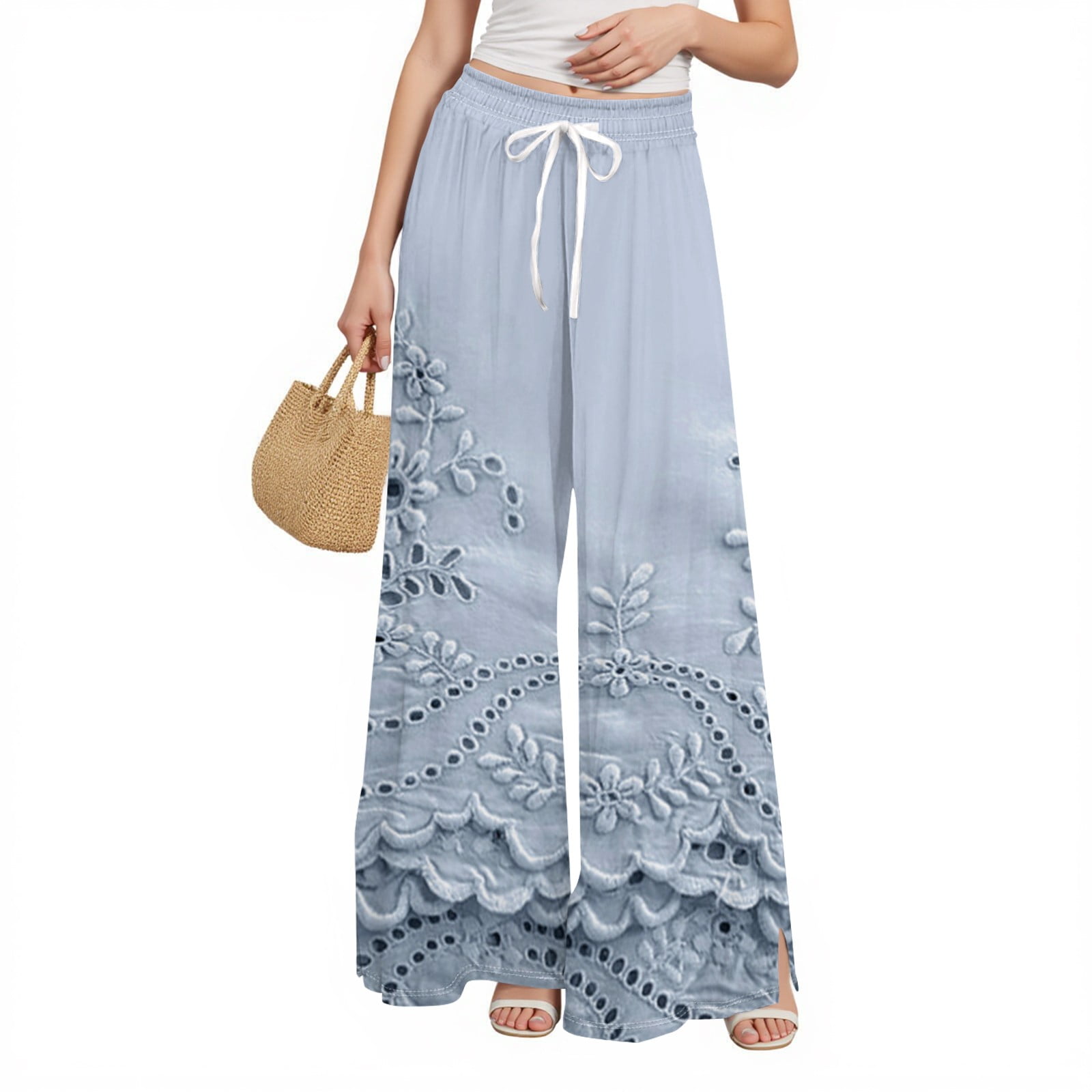 TrdSipl Plus Size Palazzo Pants for Women Wide Leg High Waist Summer ...