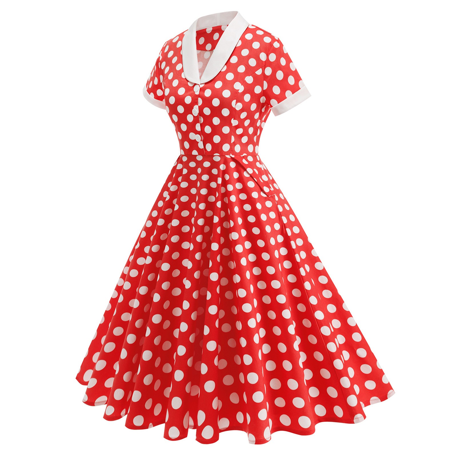 TrdSipl Polka Dot Dress for Women Vintage 1950s Tea Dresses V Neck A ...