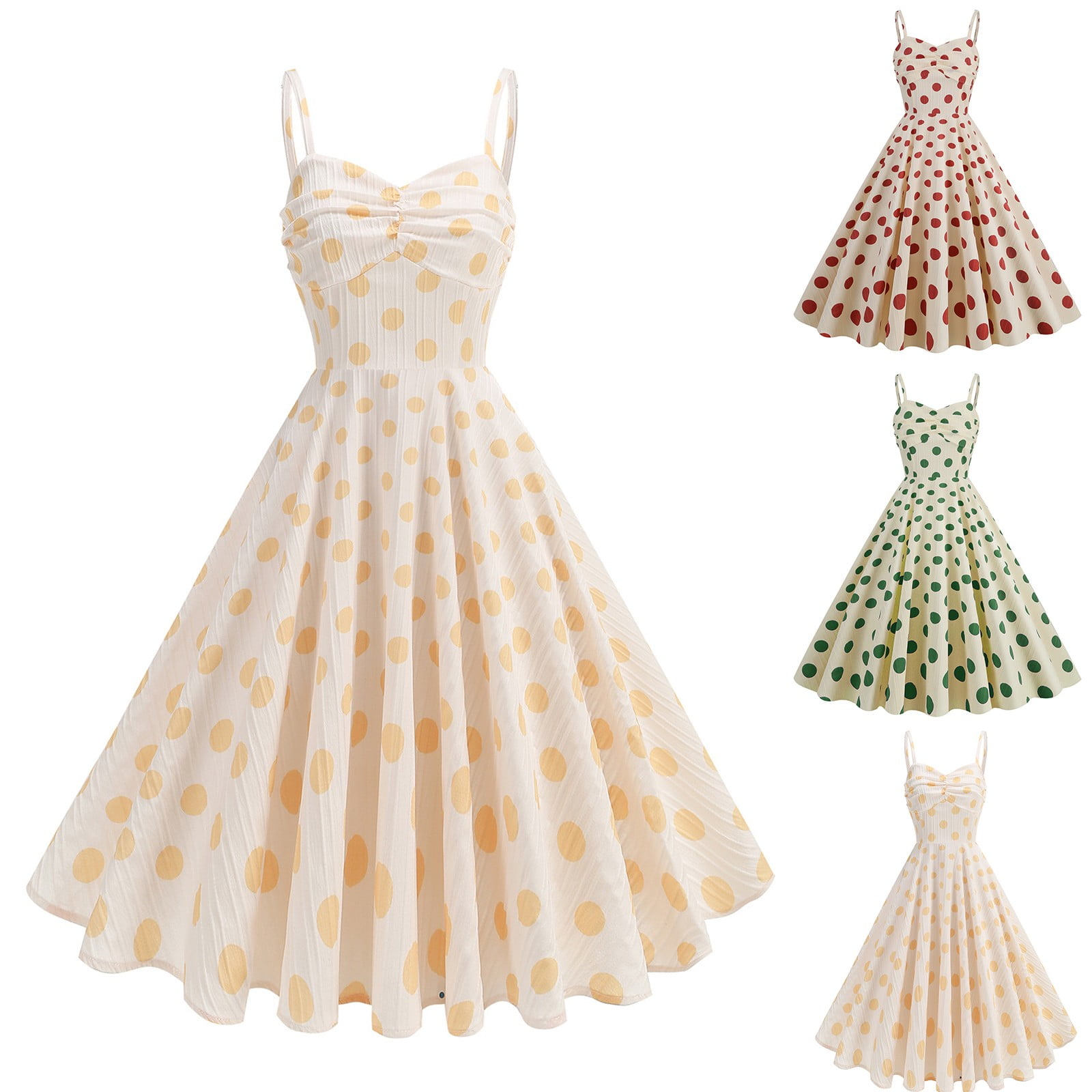 TrdSipl Polka Dot Sundresses for Women Spaghetti Strap Sleeveless Dress ...