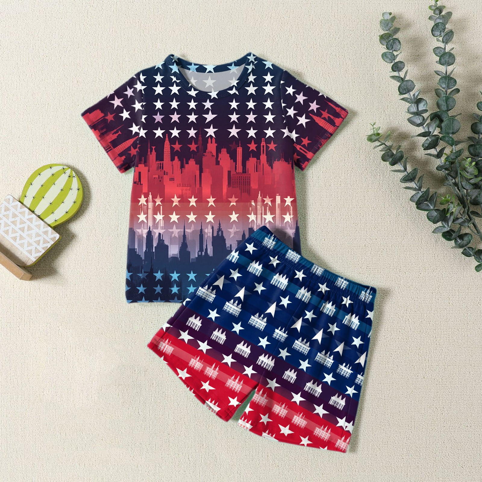 TrdSipl Red White and Blue 2 Piece Short Sets for Kids Summer 4th Of ...