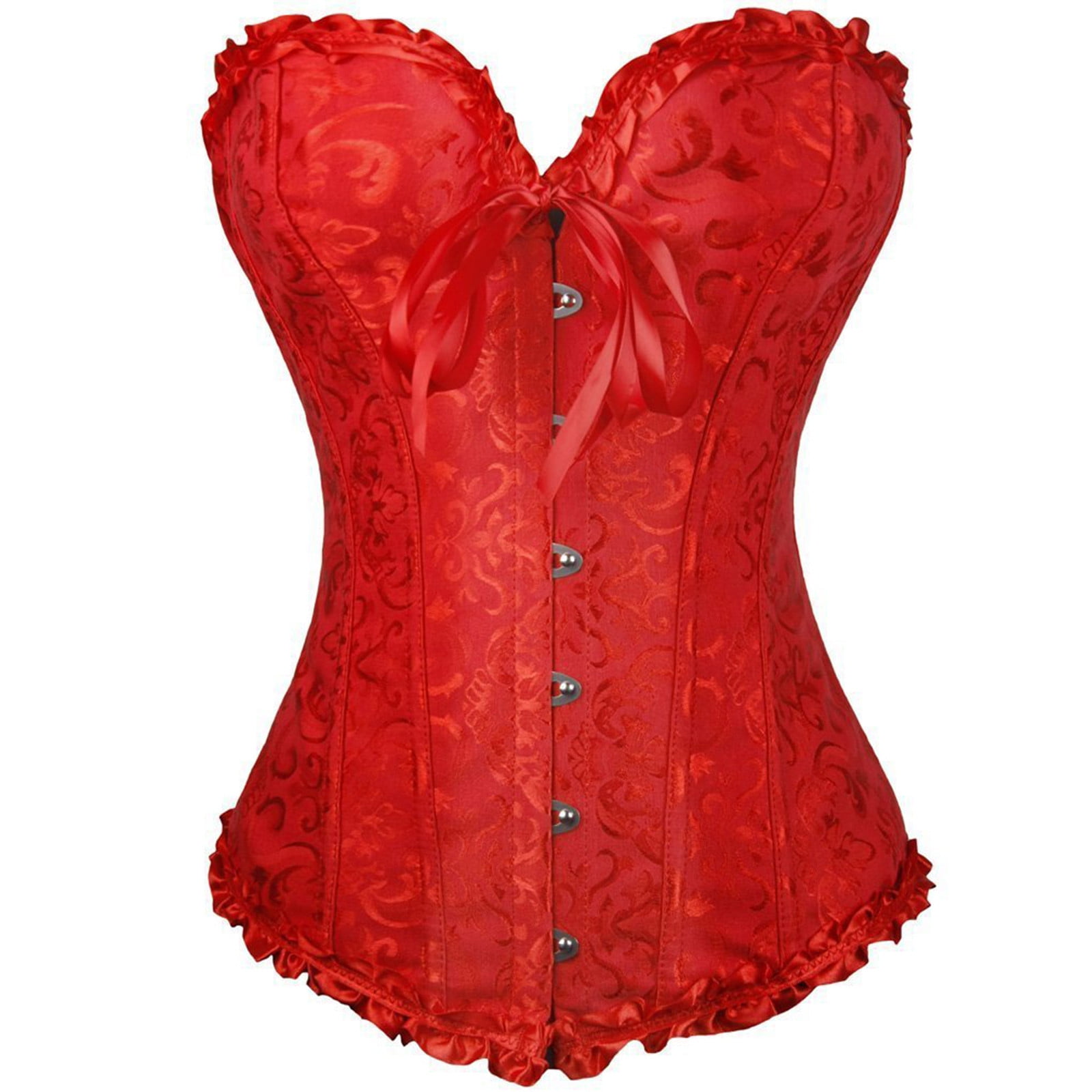 Trdsipl Red Corset Tops For Women Brocade Lace Boned Floral Pleated