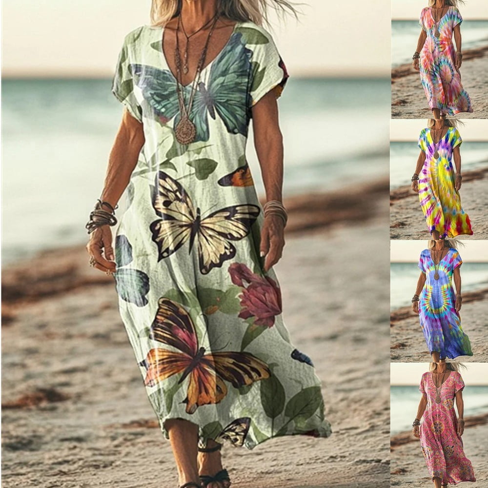 TrdSipl Resort Wear for Women 2025 Trendy V Neck Short Sleeve Floral ...