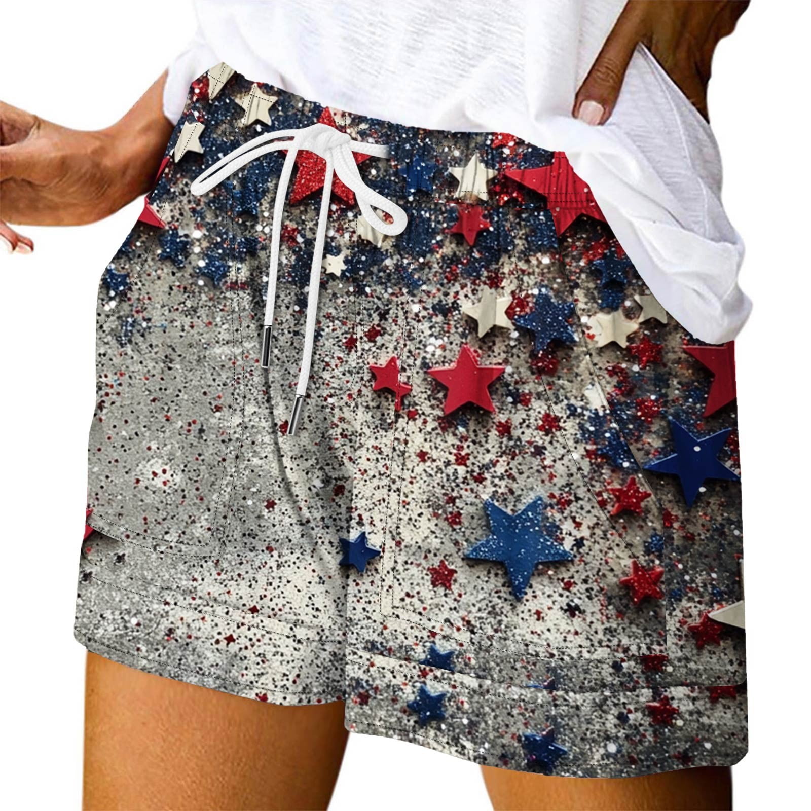 TrdSipl Stars and Stripes Print Running Shorts for Women Independence ...