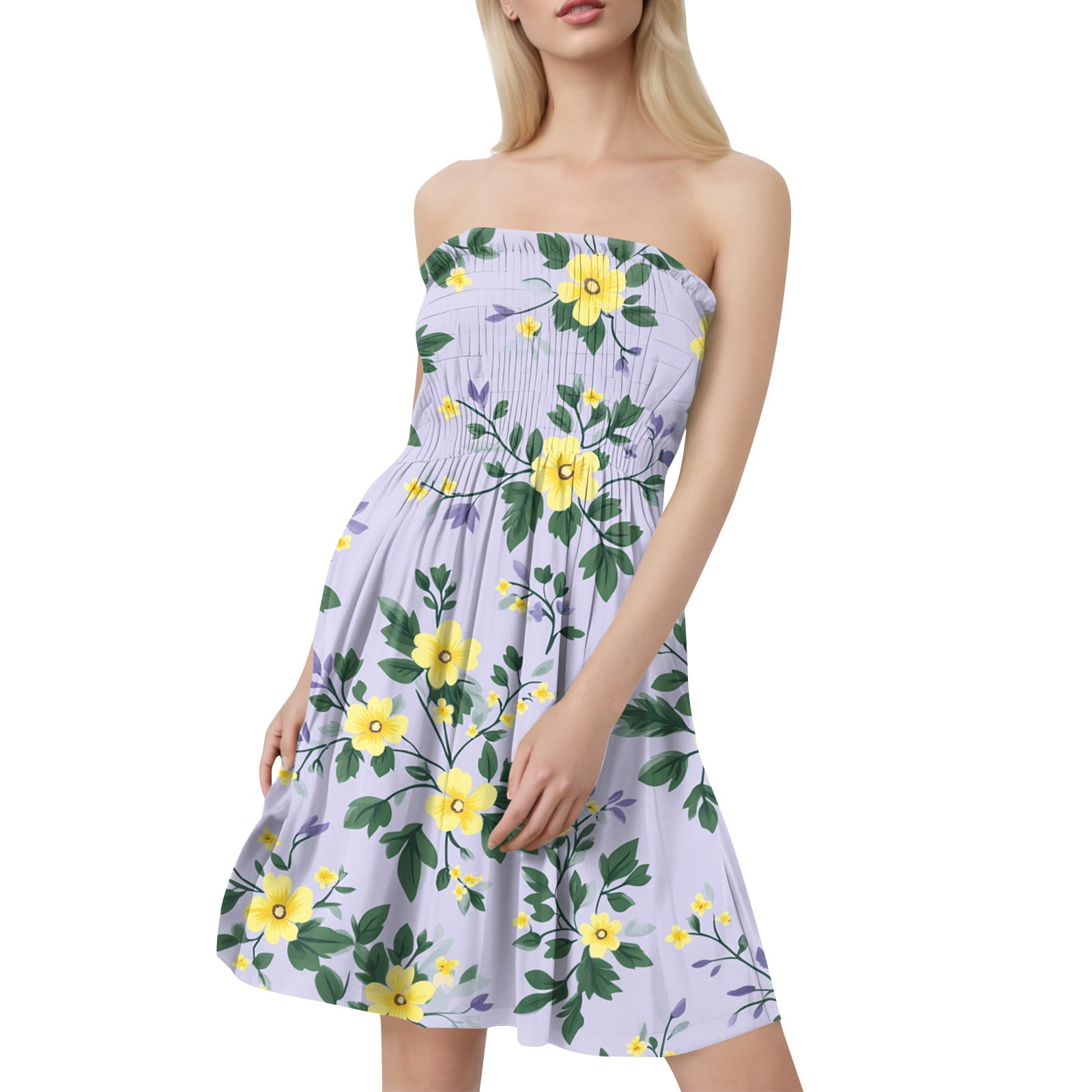 TrdSipl Strapless Dresses for Women Cute A-Line Sleeveless Smocked ...