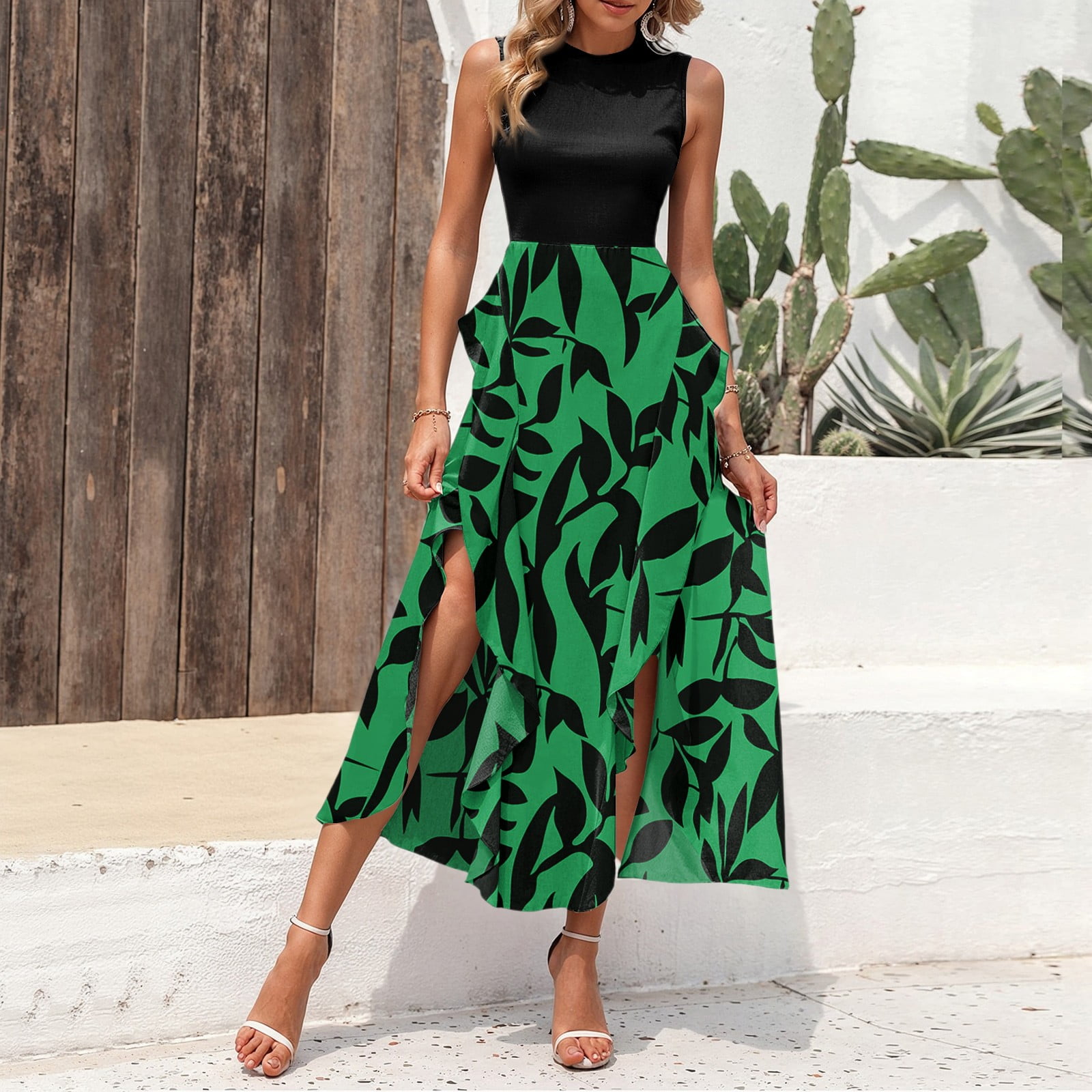 TrdSipl Summer Dresses for Women 2025 Trendy Split Thigh Boho Dresses A ...