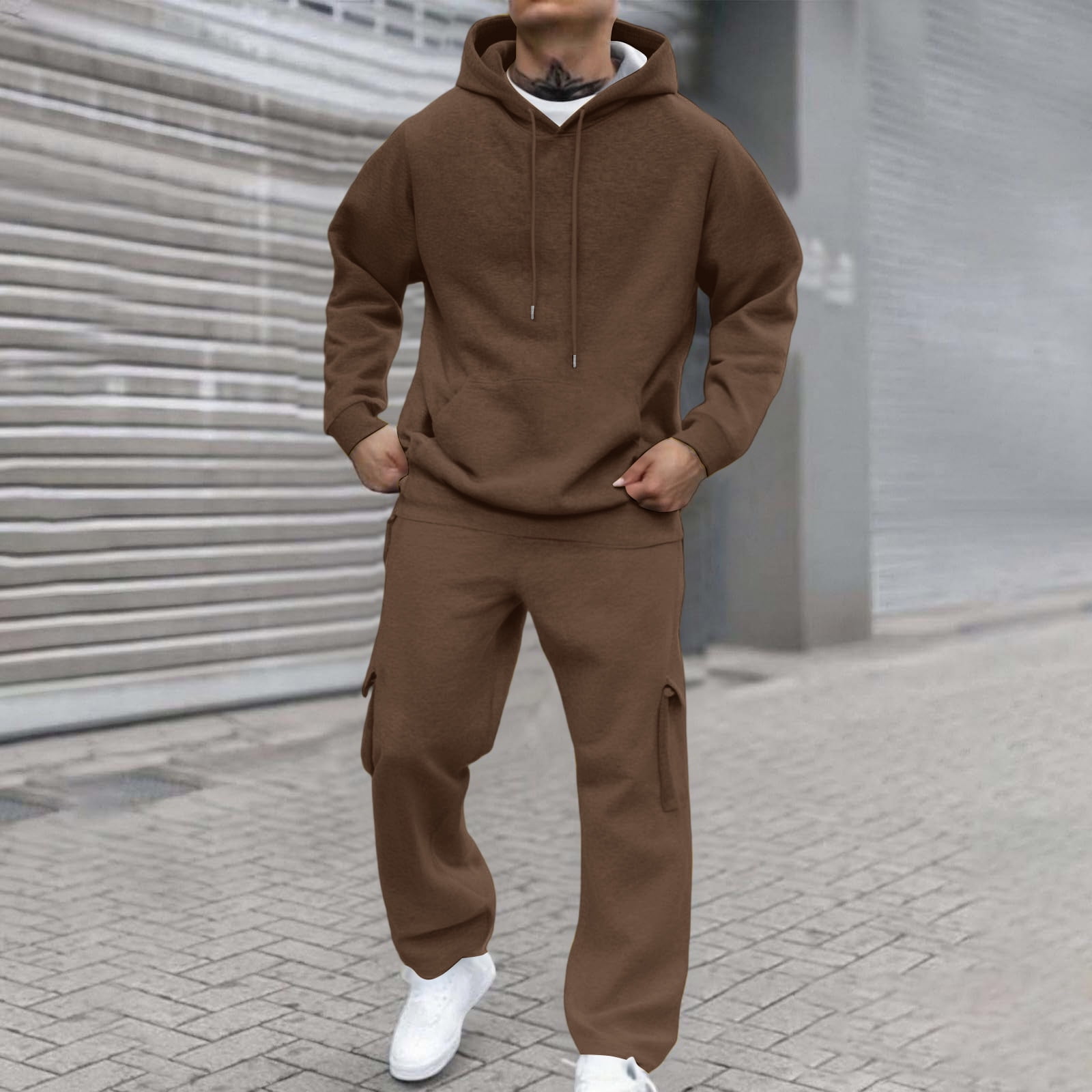 TrdSipl Sweat Suits Men Long-Sleeve Fleece Tracksuits 2-Pieces Hooded ...