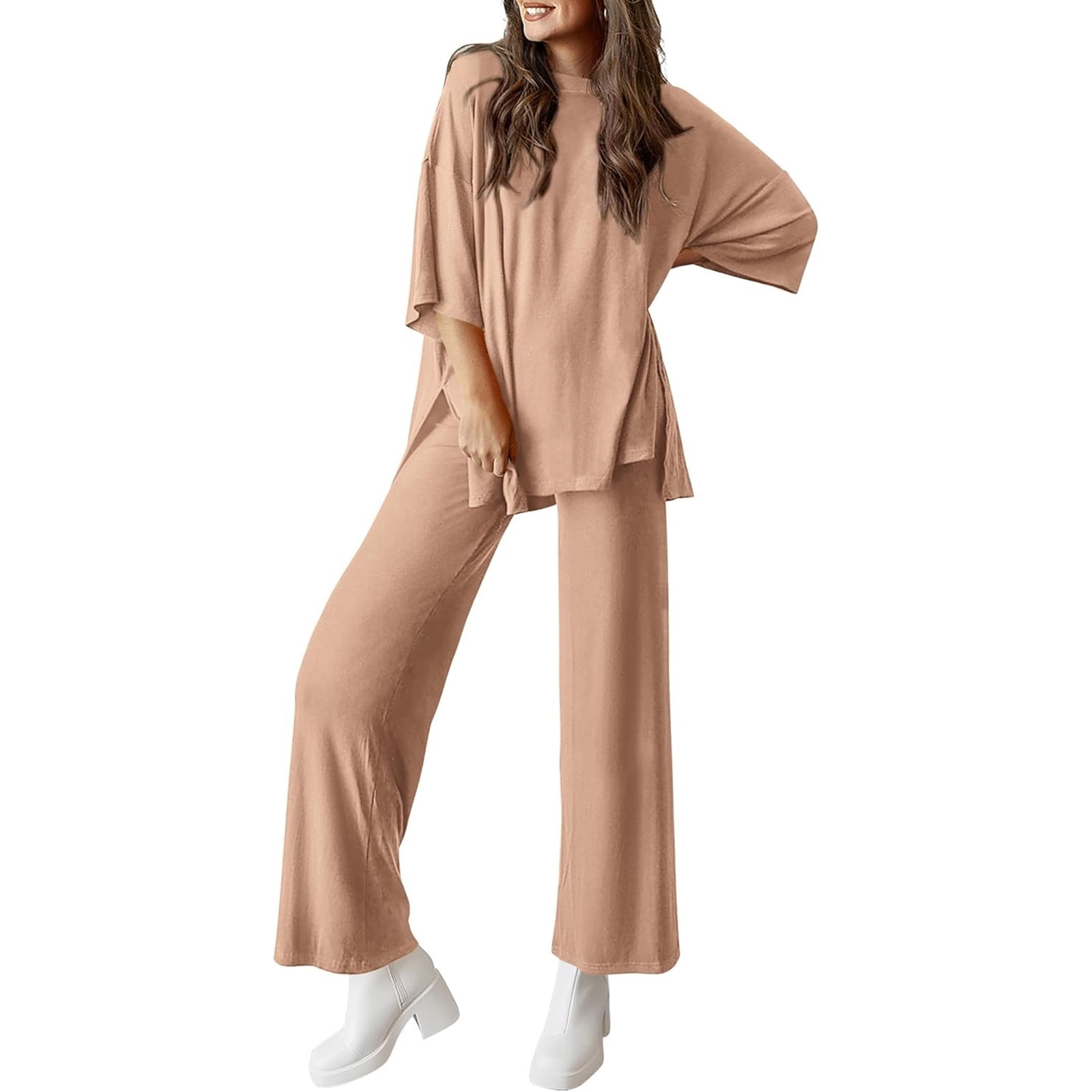TrdSipl Two Piece Lounge Sets for Women Matching Long Sleeve Shirt ...