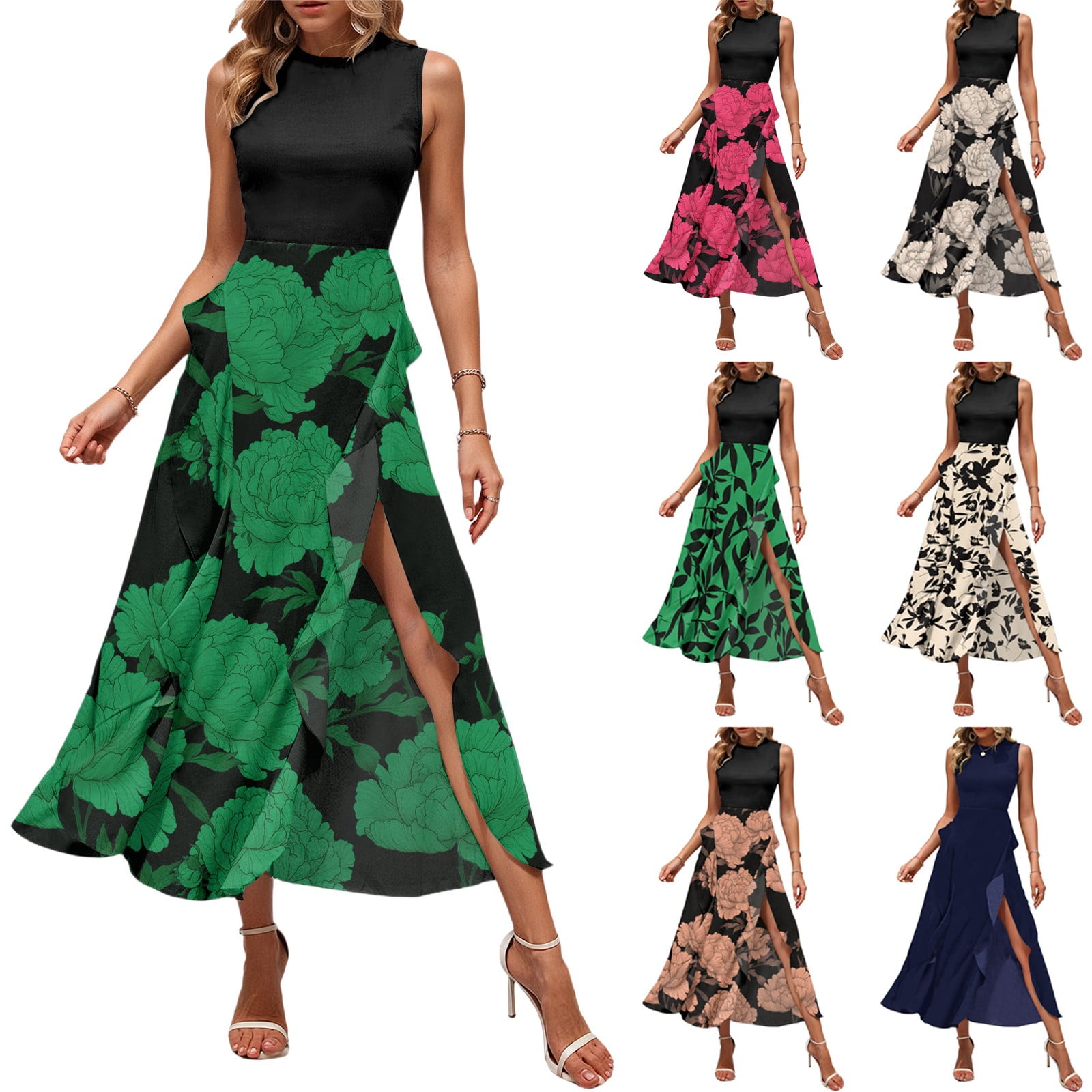 TrdSipl Vacation Dresses for Women 2025 Boho High Slit Ruffle Maxi ...