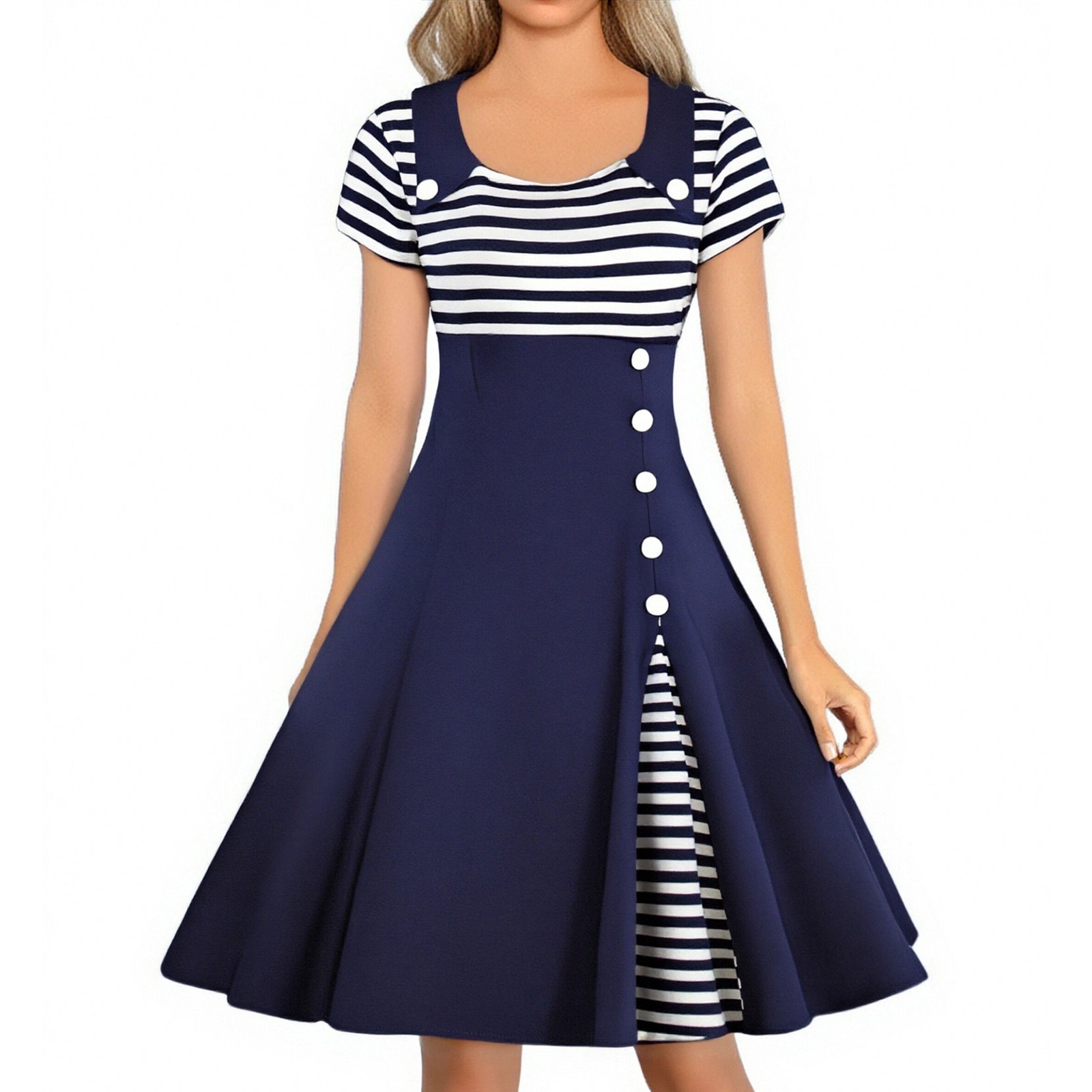 TrdSipl Vintage Dress for Women Retro Striped Cocktail Dresses A Line ...