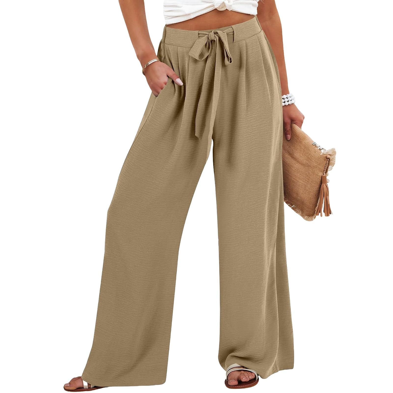 TrdSipl Wide Leg Pants Woman Baggy Palazzo Cotton Linen Pant Beach ...