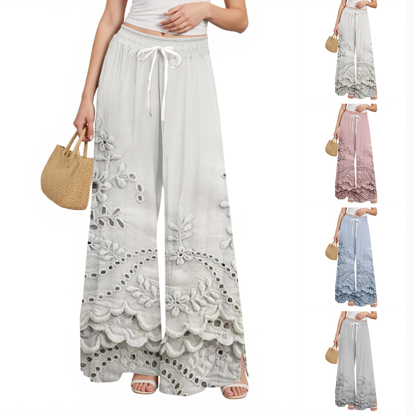 TrdSipl Wide Leg Pants for Women Petite Plus Size Beach Pants Floral ...