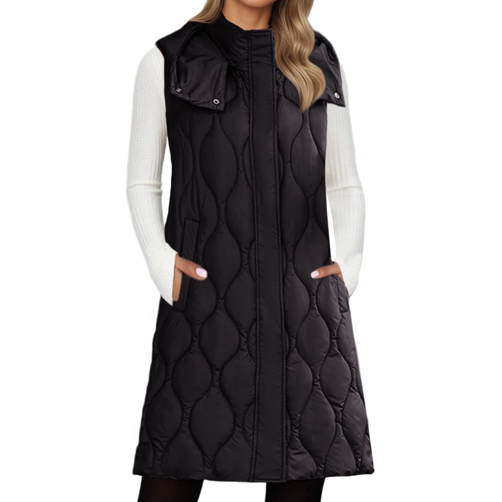TrdSipl Women's Long Puffer Vest Sleeveless Hooded Puffer Jacket ...