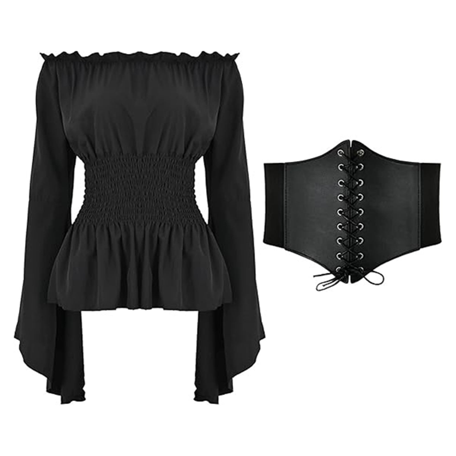 TrdSipl Women's Renaissance Blouse with Corset Waist Belt Medieval ...