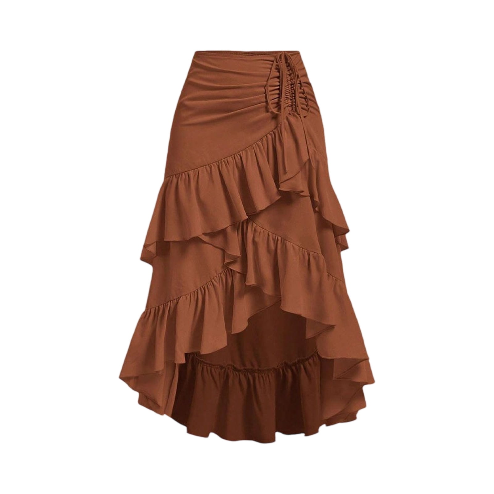 TrdSipl Women's Skirts Drawstring Asymmetrical High Low Tiered Goth ...