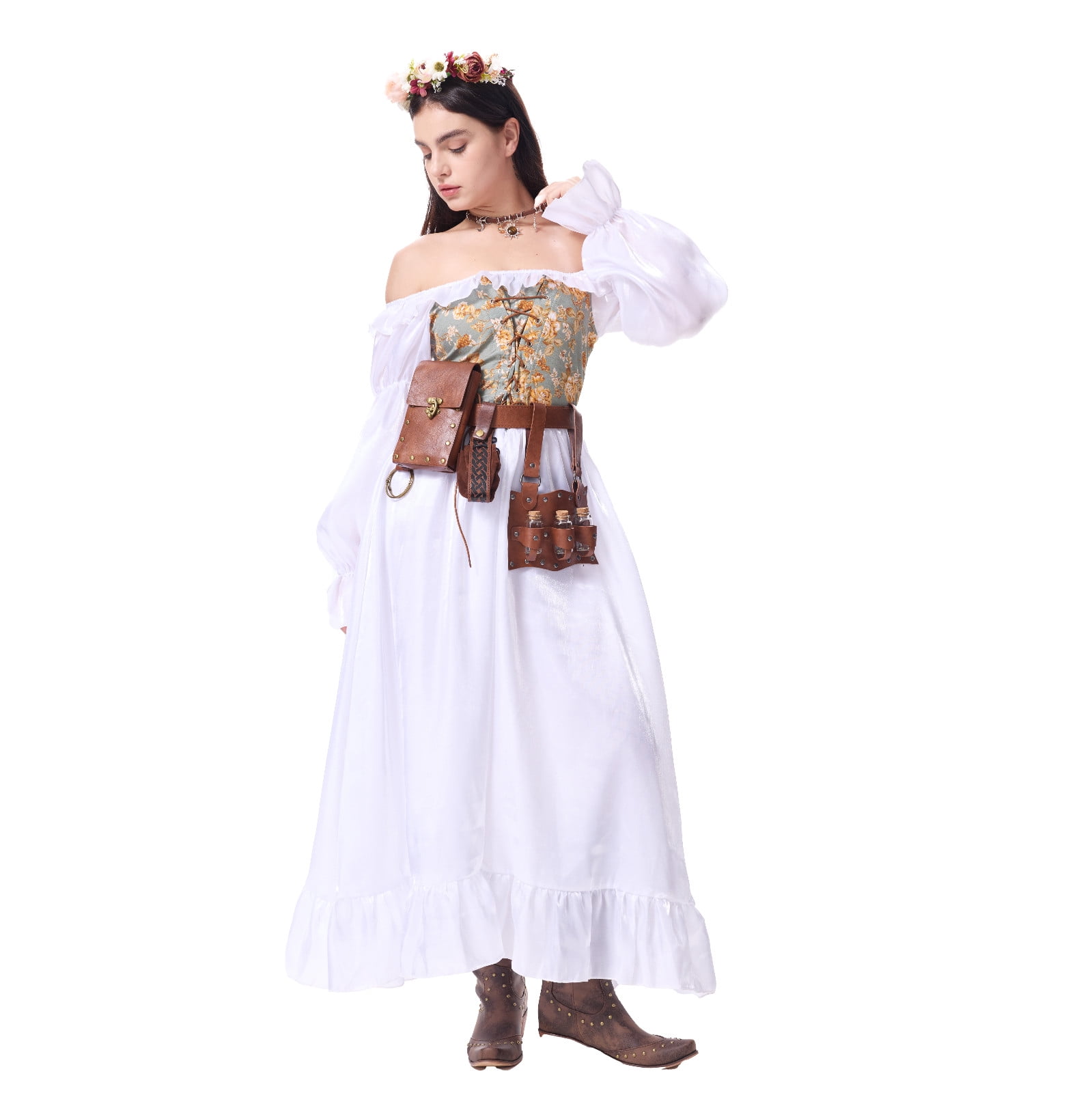 TrdSipl Womens Halloween Costumes Adult Ren Faire Swing Flowy Medieval ...