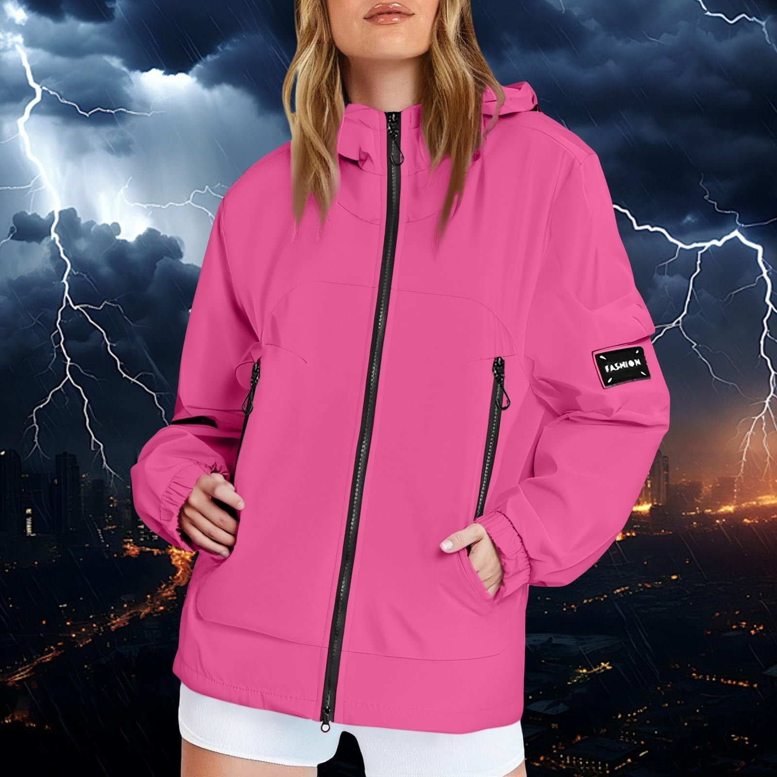 TrdSipl Womens Rain Jacket Plus Size Water Resistant Coats with Hood ...