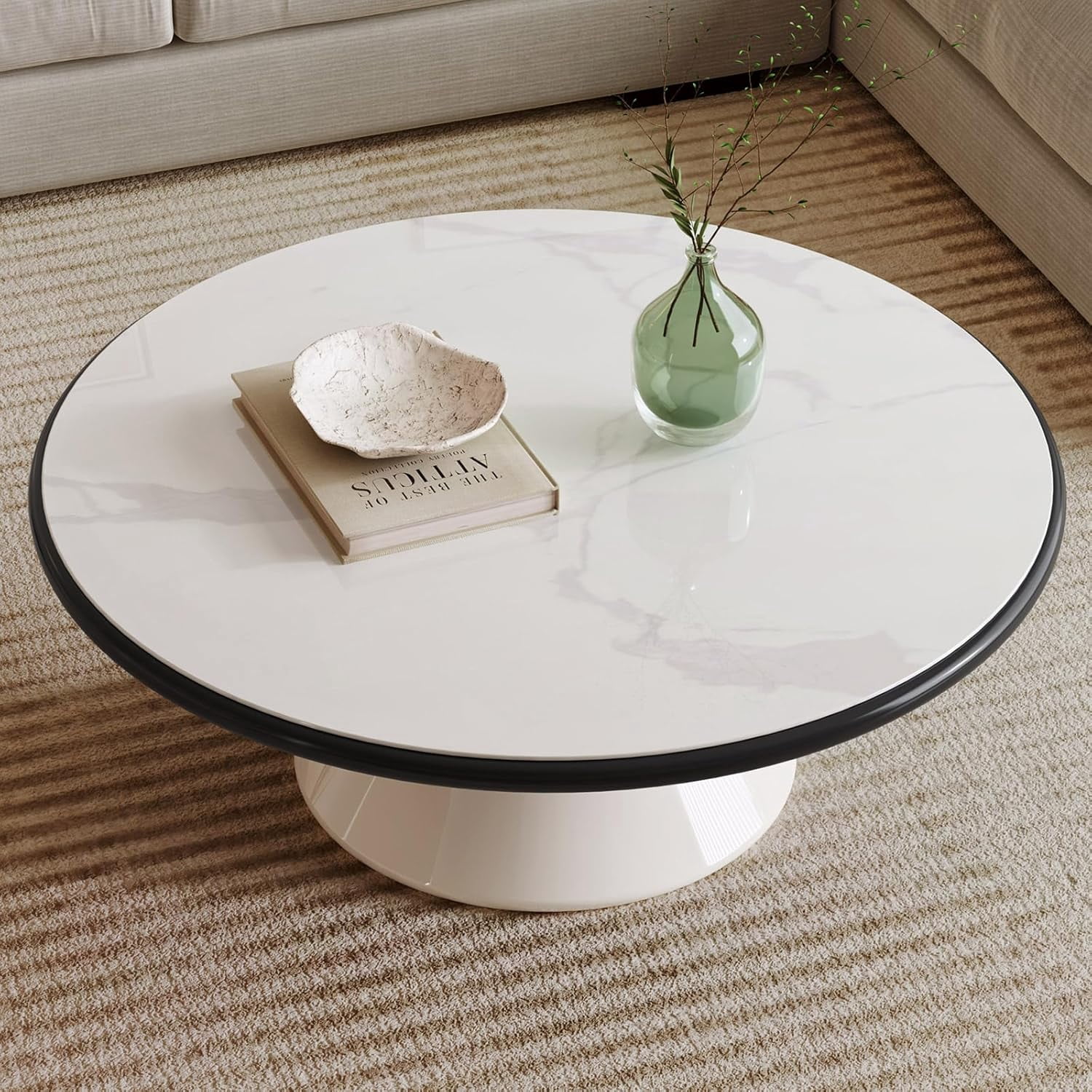 TreLined Modern Round Coffee Table with Tempered Glass Top, Circle ...