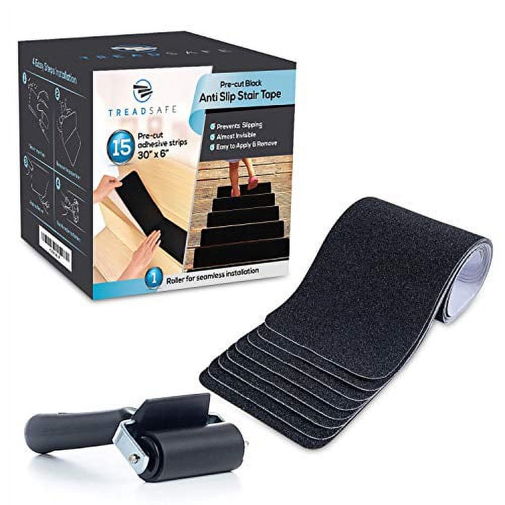 "TreadSafe Non-Skid 15 Pack Black Stair Treads, Self Adhesive, Outdoor ...