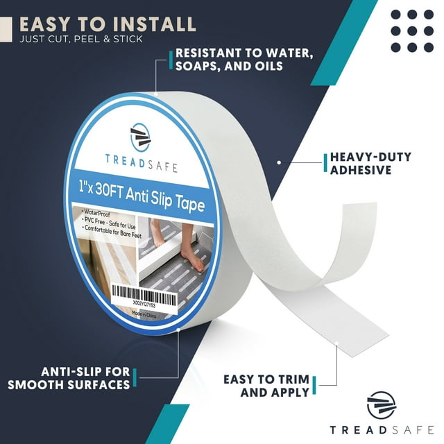 TreadSafe Clear Stair Treads Anti Slip Tape, 1" x 30ft Traction Tape ...