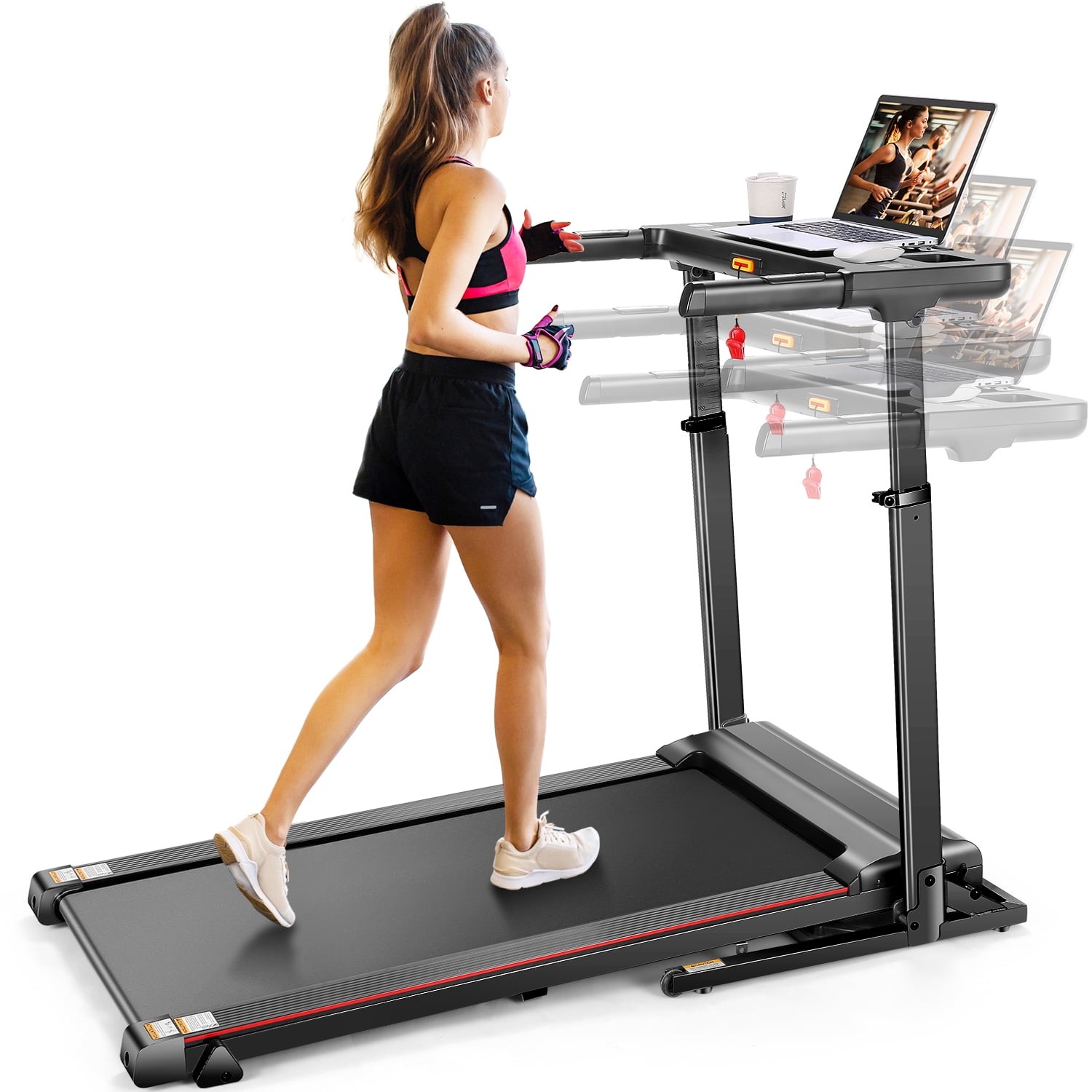 Treadmill with Desk, 300lbs Capacity Treadmill with Incline & Bluetooth ...