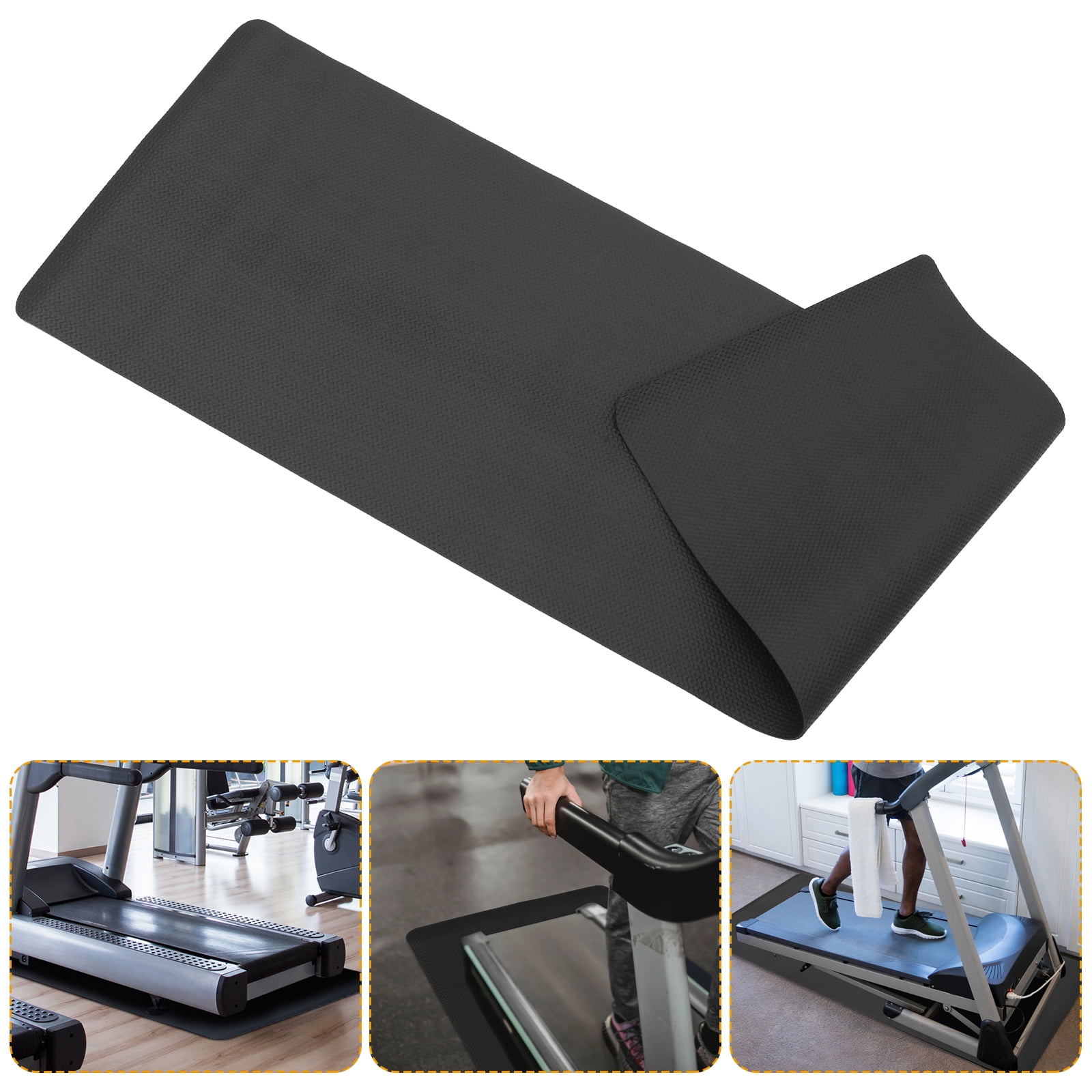 Beaupretty Durable Black Rubber Workout Mat for Treadmill and Exercise ...