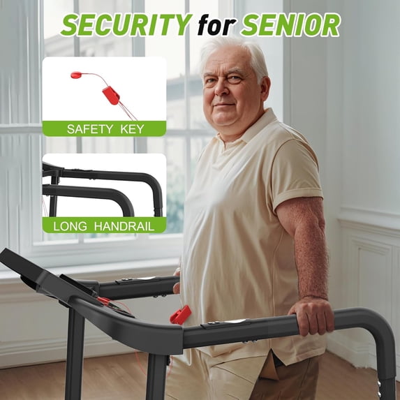 Treadmill for Seniors with Long Handrails, Heart Rate Monitor & App ...
