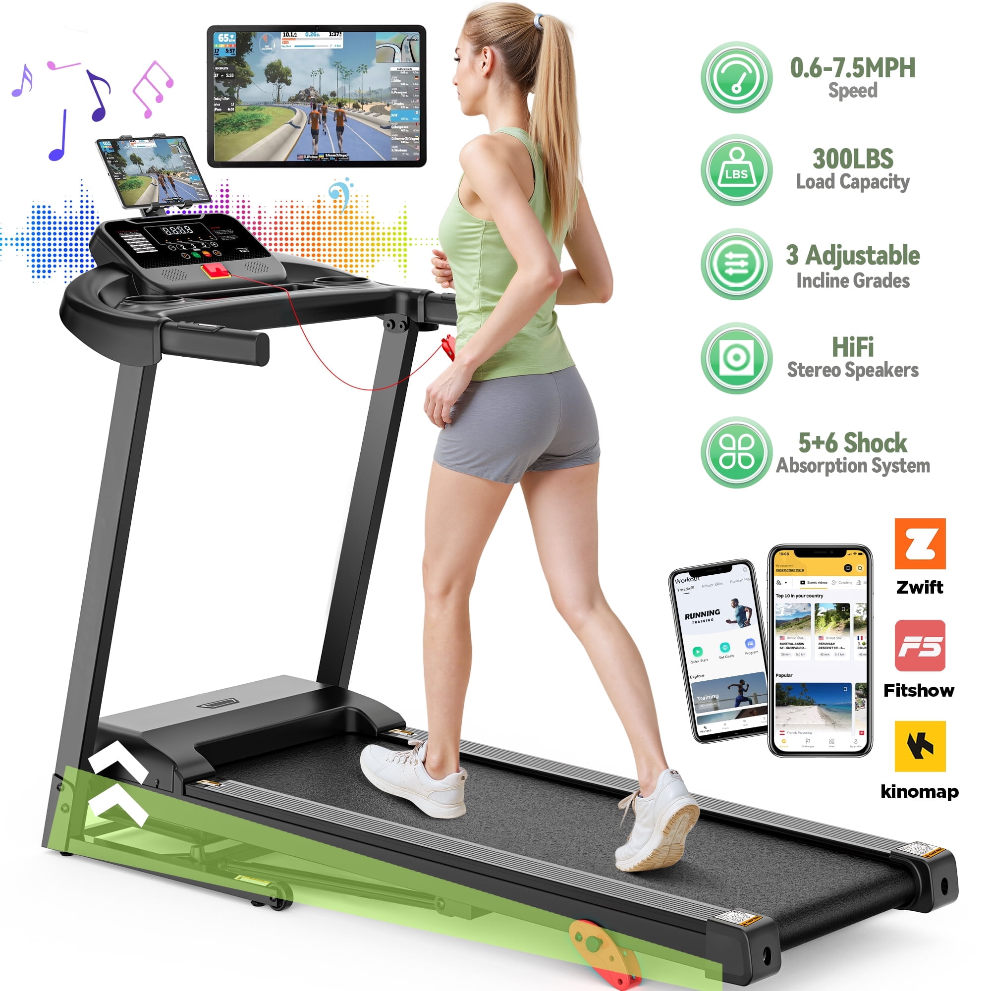 3.15HP Electric Treadmill 300 lbs Capacity, Treadmill with Incline ...