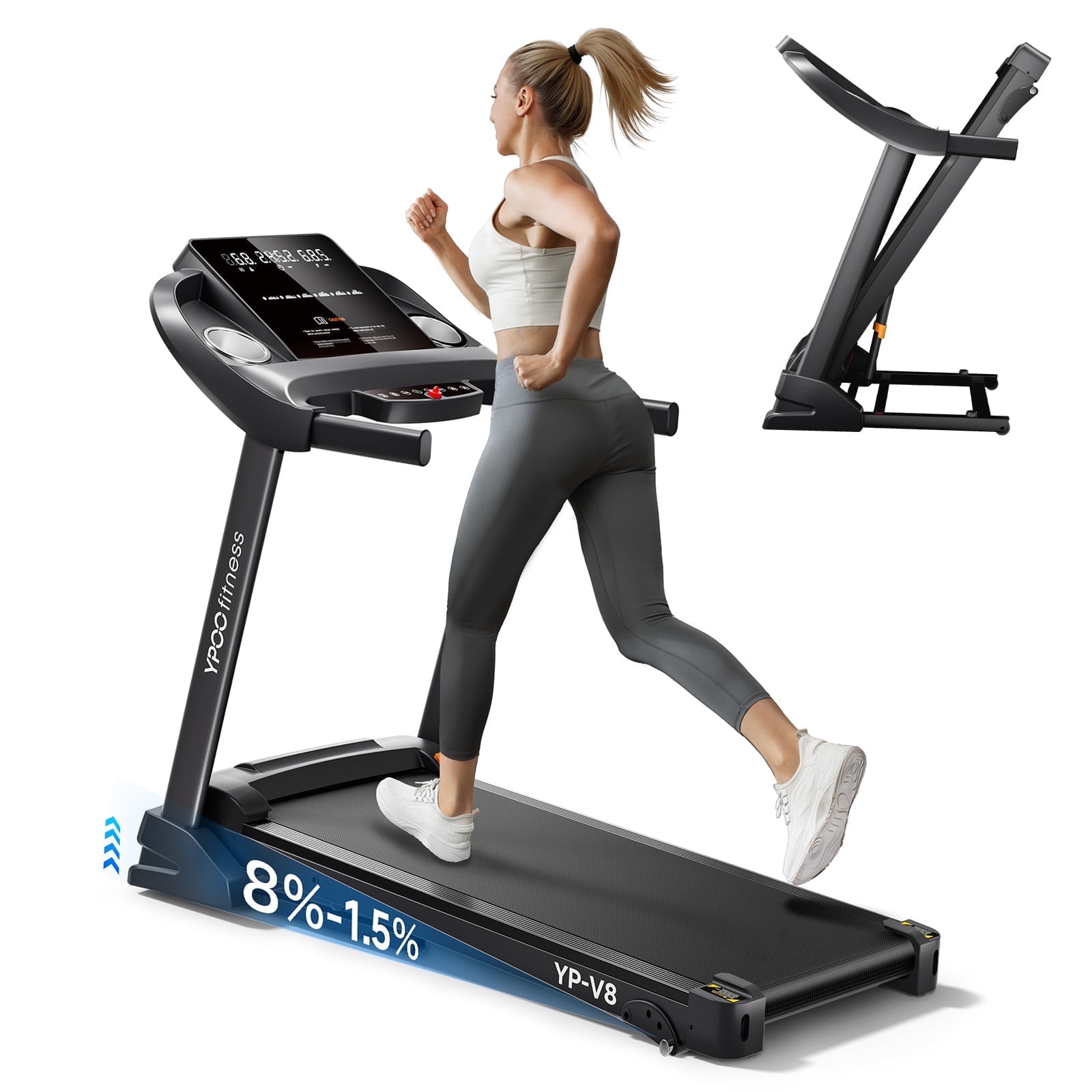 YPOO Portable Folding Treadmill for Home/Office, Electric Running ...